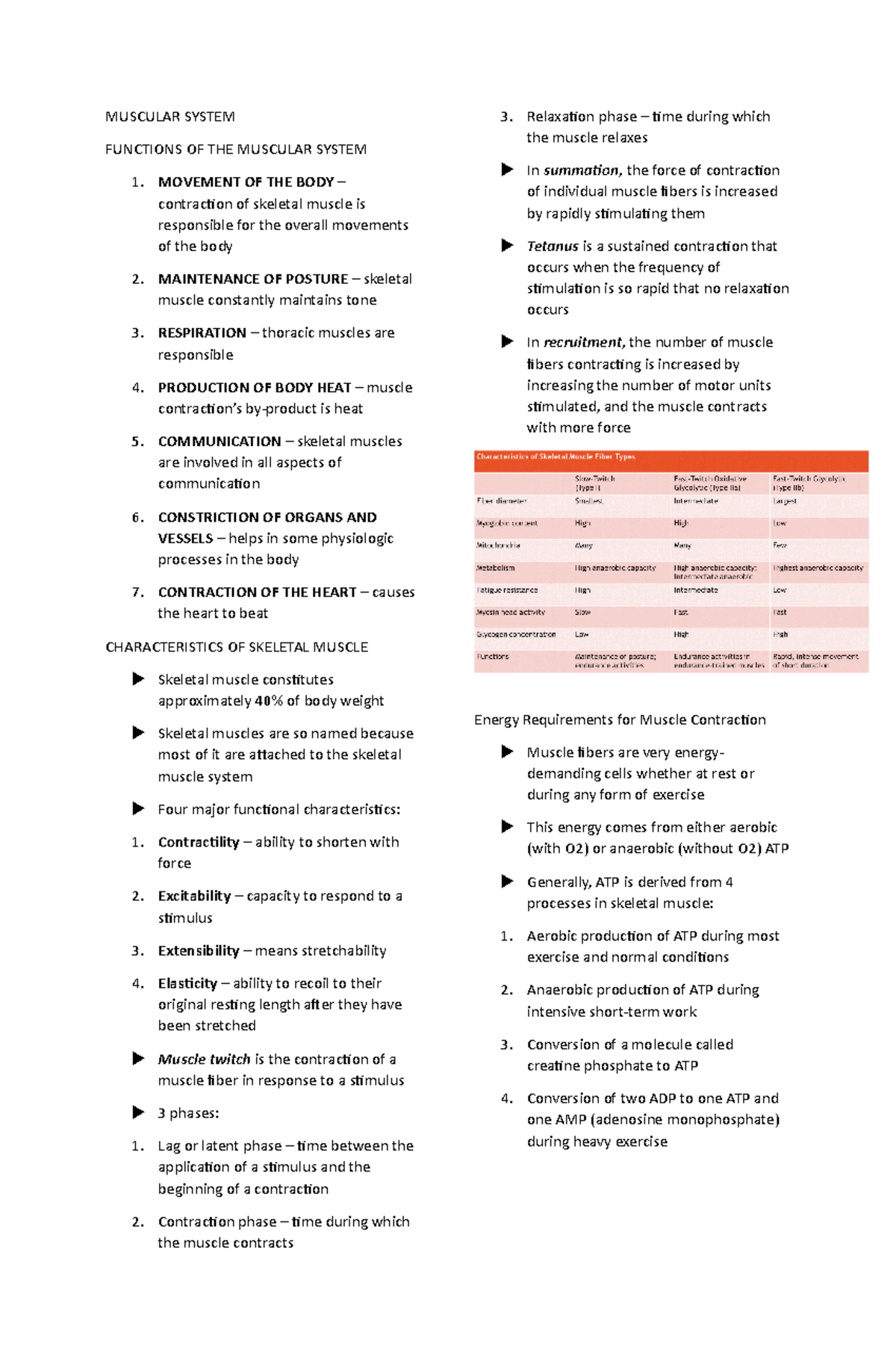 Muscular-Final anatomy notes - MUSCULAR SYSTEM FUNCTIONS OF THE ...