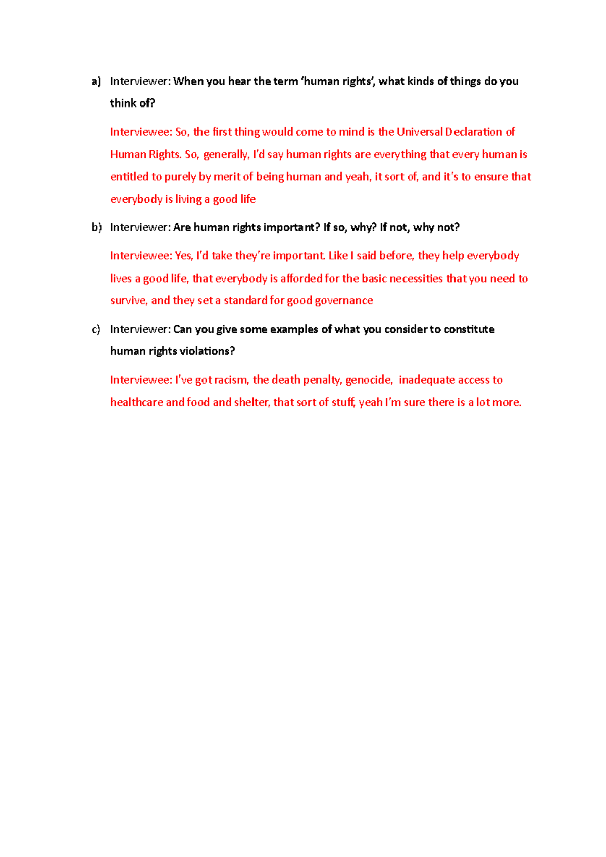 Interview Transcript 2 - a) Interviewer: When you hear the term ‘human ...