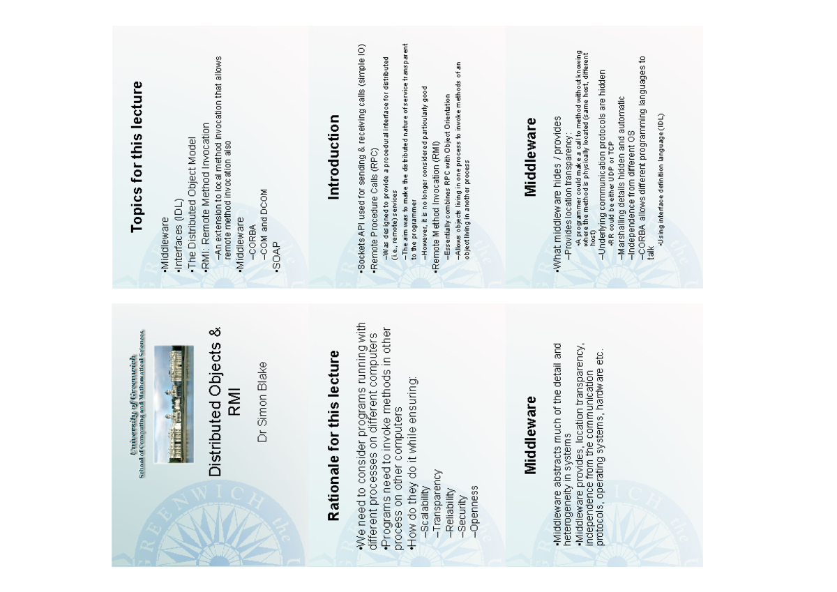 5 - Slide - Distributed Objects & RMI Dr Simon Blake Topics for this ...