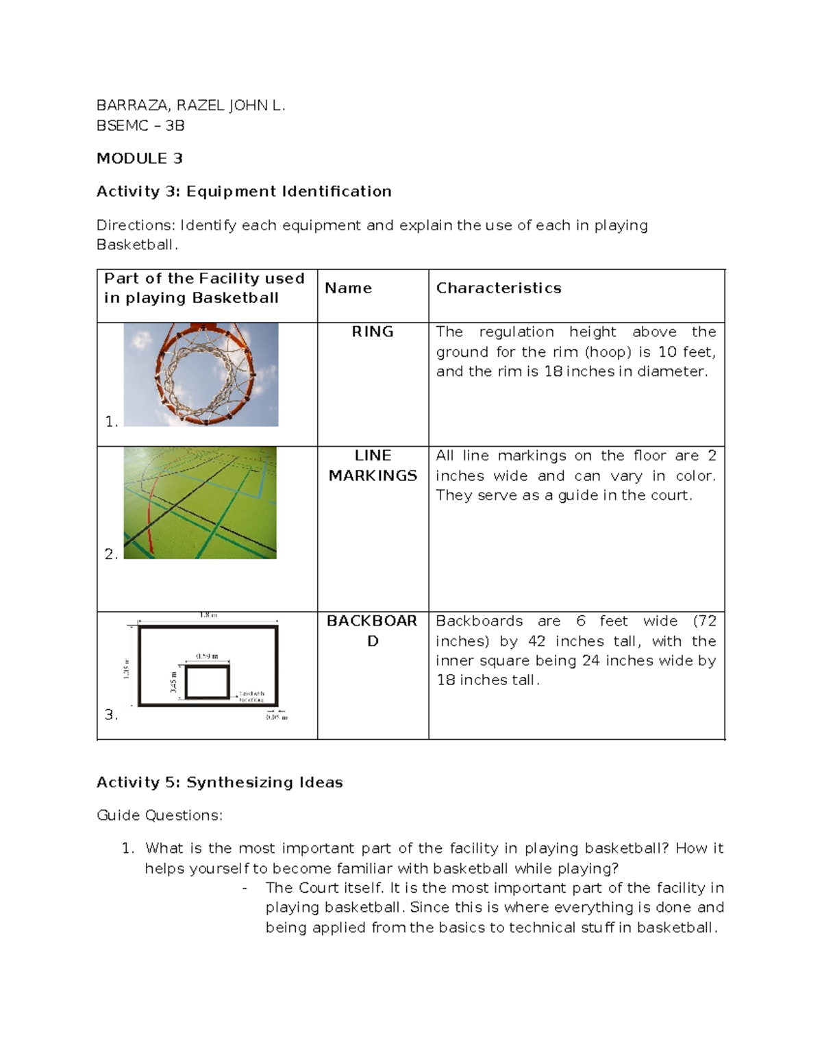 PE Module 3 and 4 Navera Shane Kian - BARRAZA, RAZEL JOHN L. BSEMC – 3B MODULE 3 Activity 3 ...