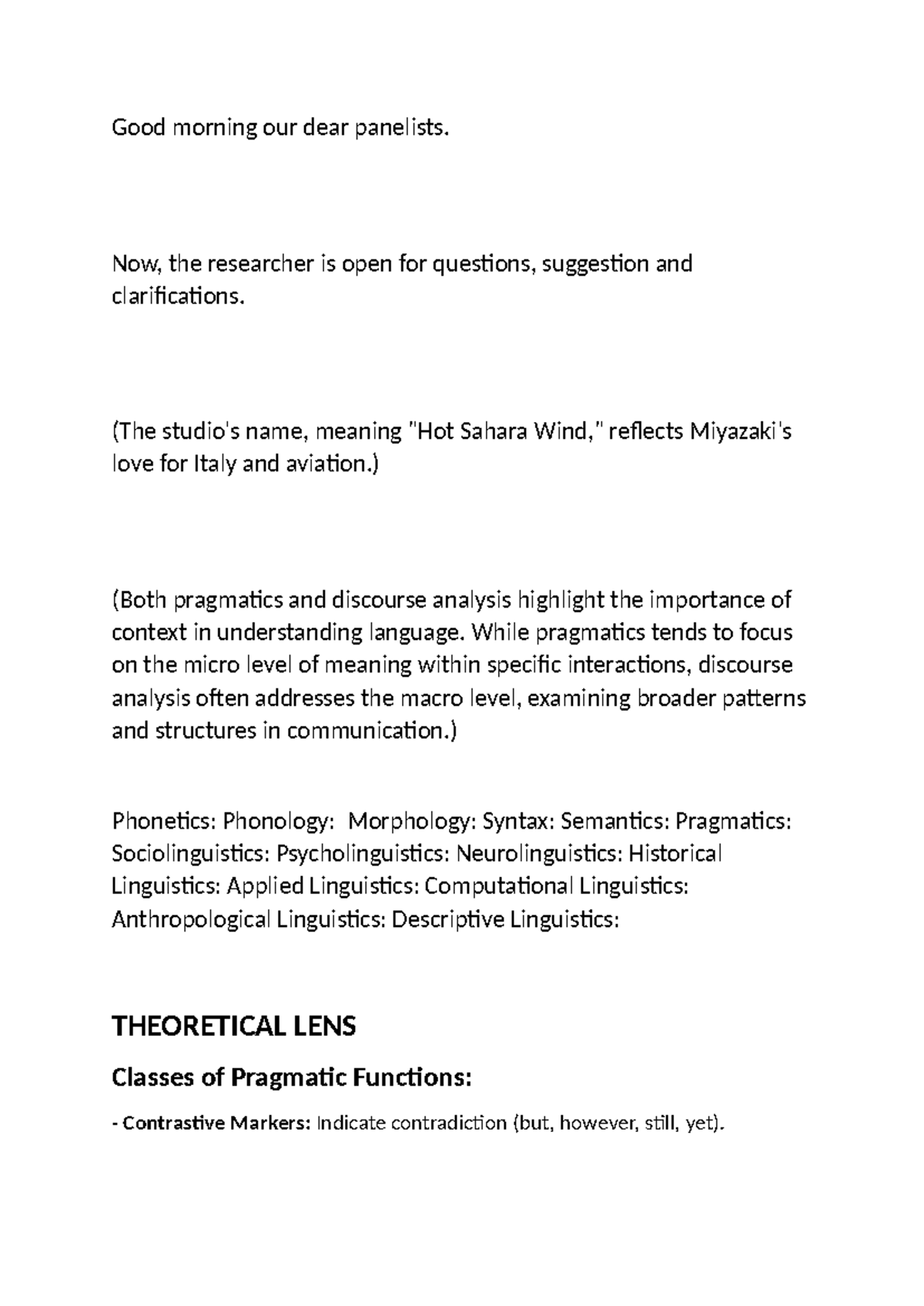 A pleasant morning to everyone - Good morning our dear panelists. Now ...