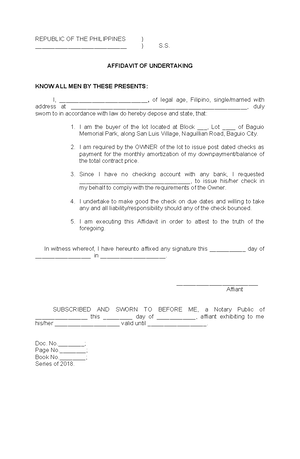Form(acceptance and undertaking) - ACCEPTANCE AND UNDERTAKING The ...