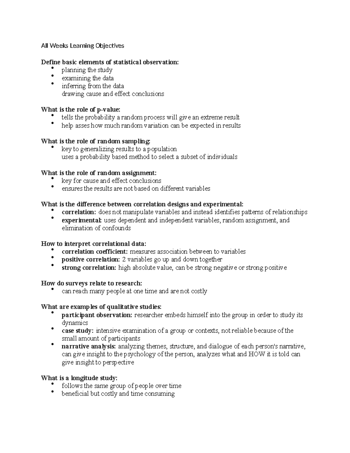 All Weeks Learning Objectives - All Weeks Learning Objectives Define basic elements of ...