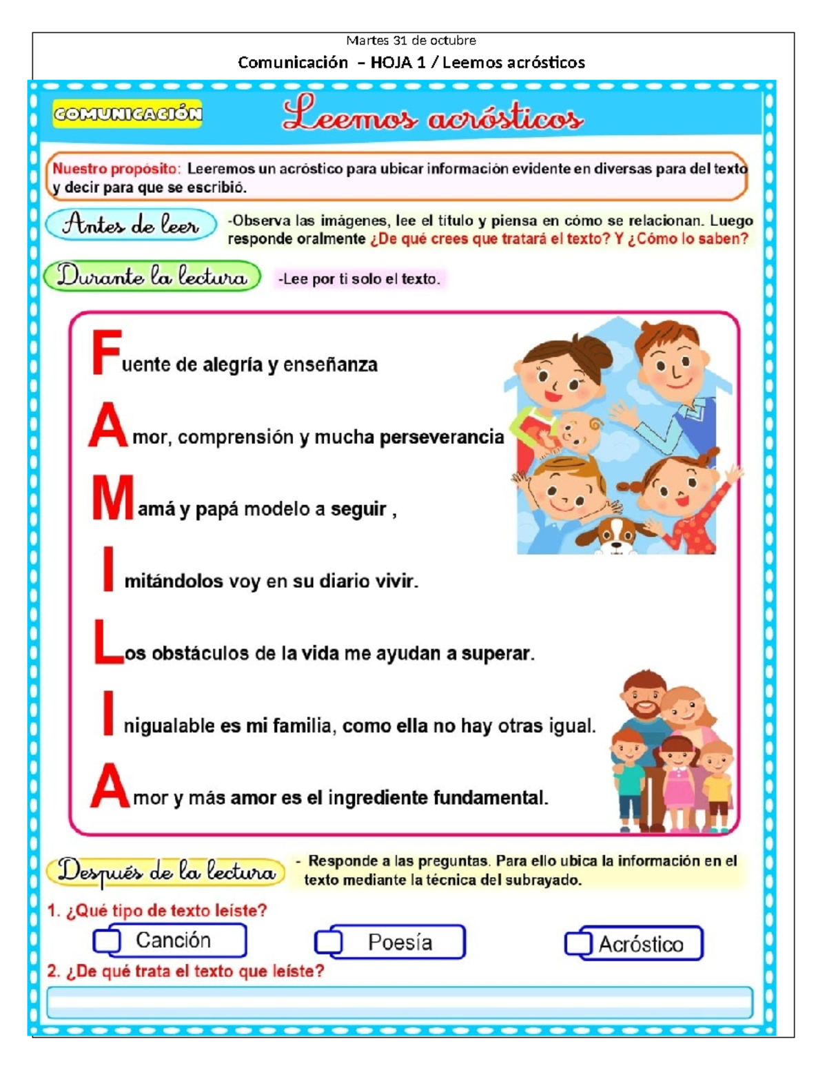Chicas 1 - apuntes - Comunicación – HOJA 1 / Leemos acrósticos ...