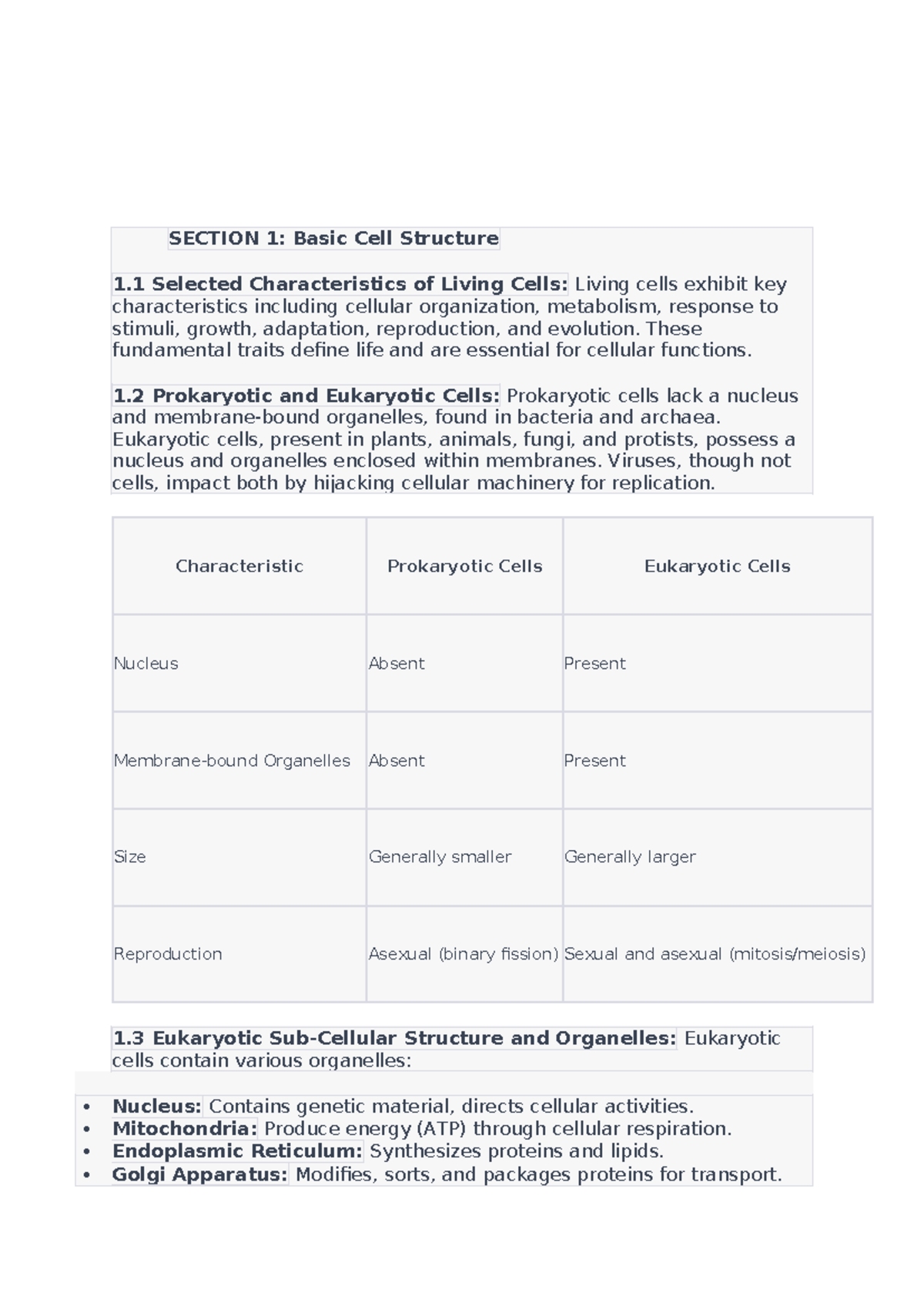 Cel bio 2 - I got a distinction on this one - SECTION 1: Basic Cell ...