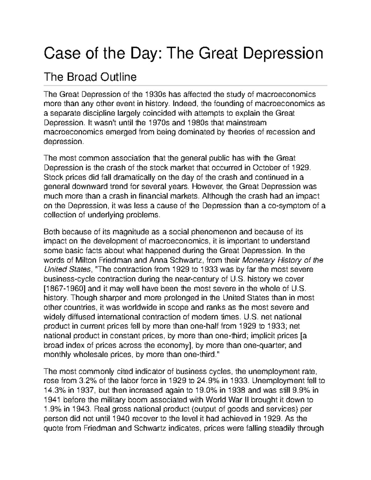 Great Economic Depression Case study - Case of the Day: The Great Depr ...