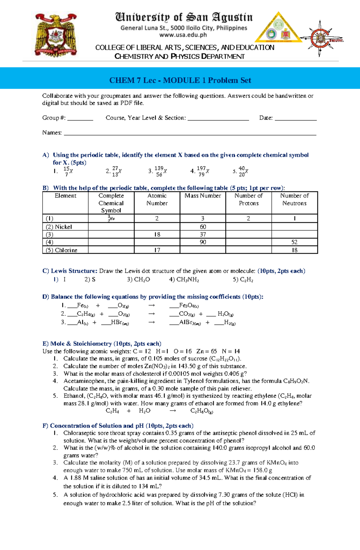 Module 1 Problem Set - notes - COLLEGE OF LIBERAL ARTS, SCIENCES, AND ...