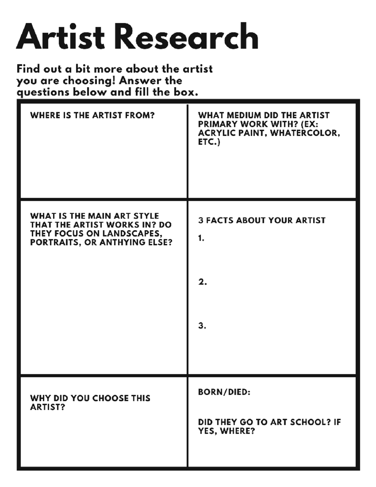 Artist+Research+Editable+Worksheet - Frank Webb is from Pennsylvania ...