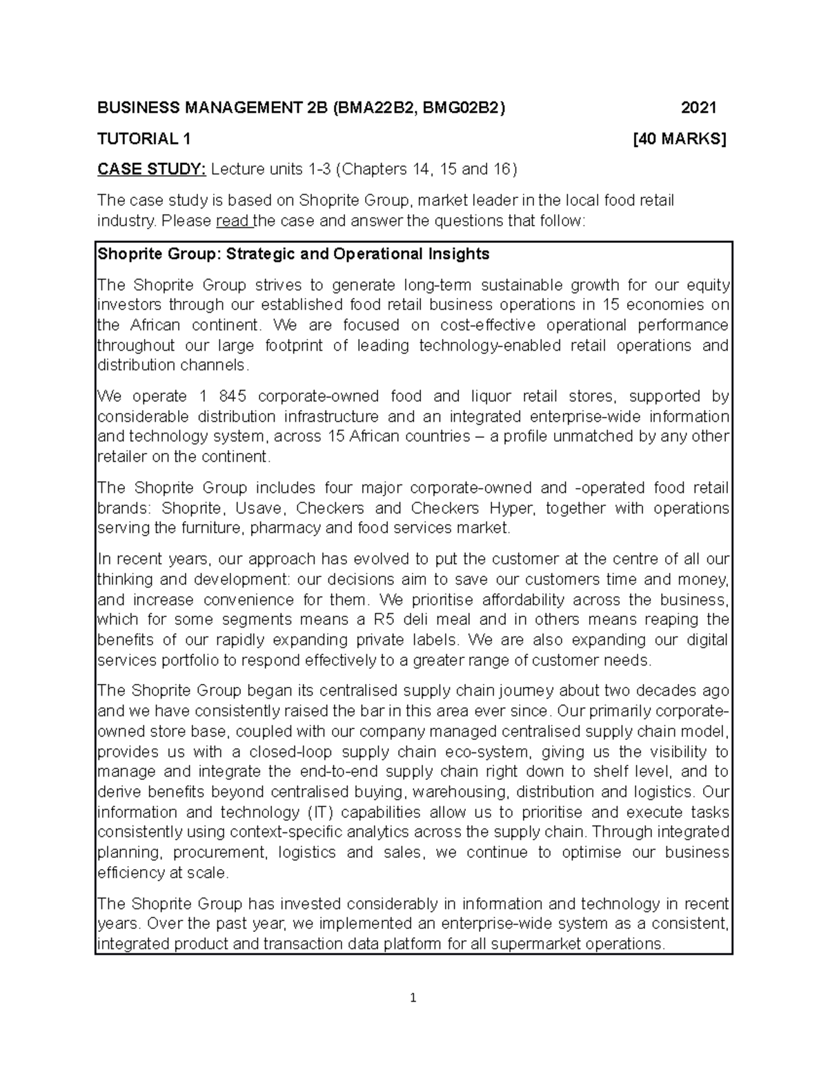 Business Management 2B Tutorial 1 Questions - BUSINESS MANAGEMENT 2B ...