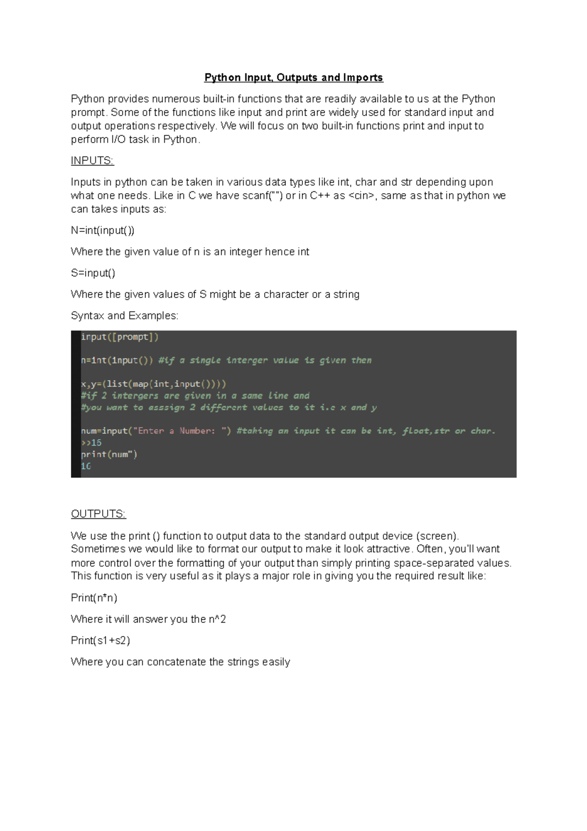 Ajith S Inputsoutputs And Imports Python Notes And Theory Based Explainations With Examples For