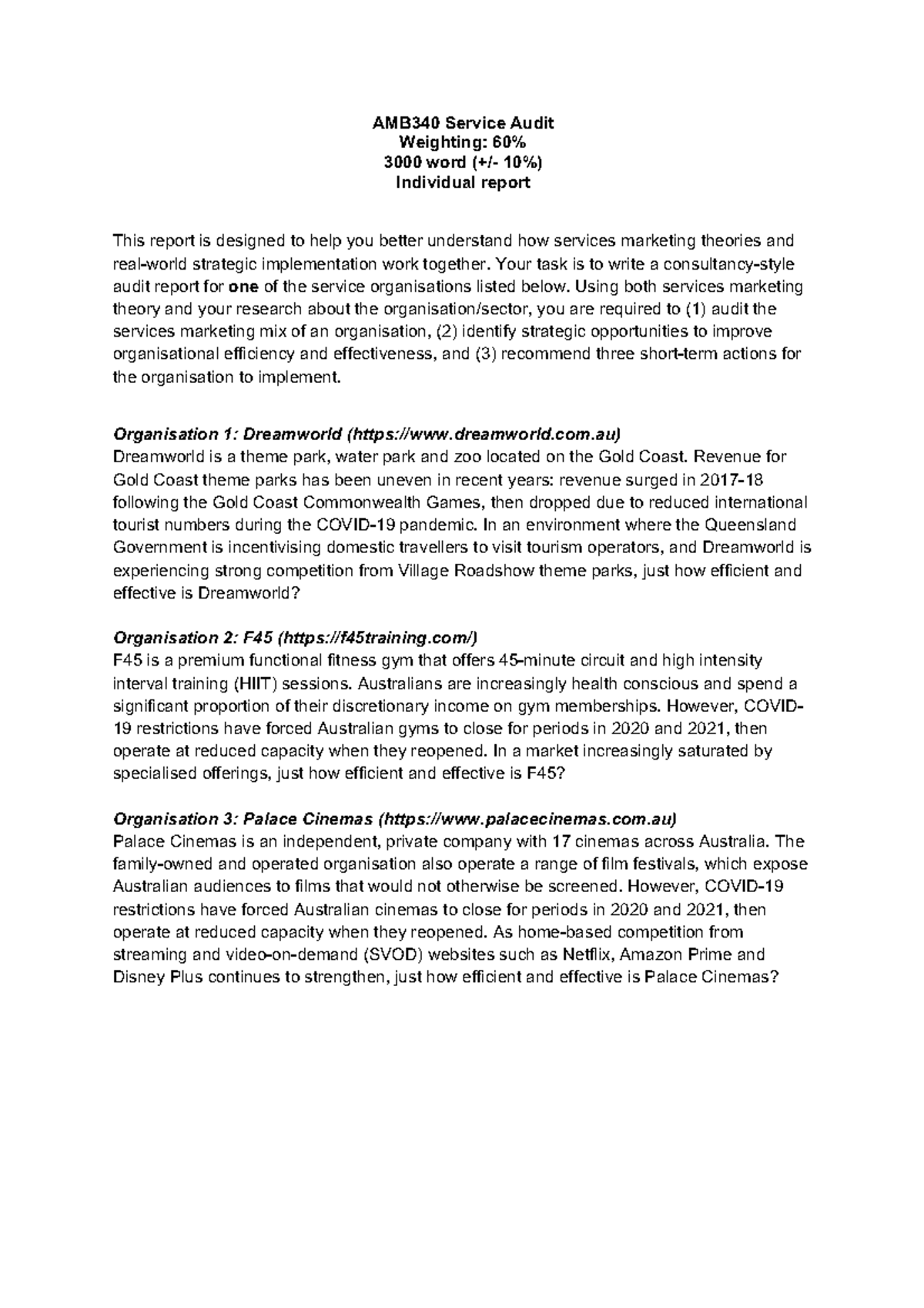 AMB340 Service Audit Instructions SEM2 2021 v2 - AMB340 Service Audit ...