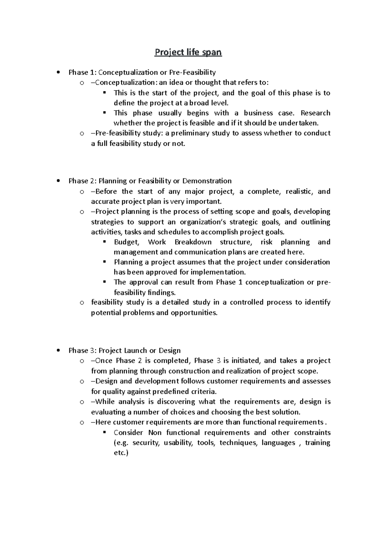Project life span - Project life span Phase 1: Conceptualization or Pre ...