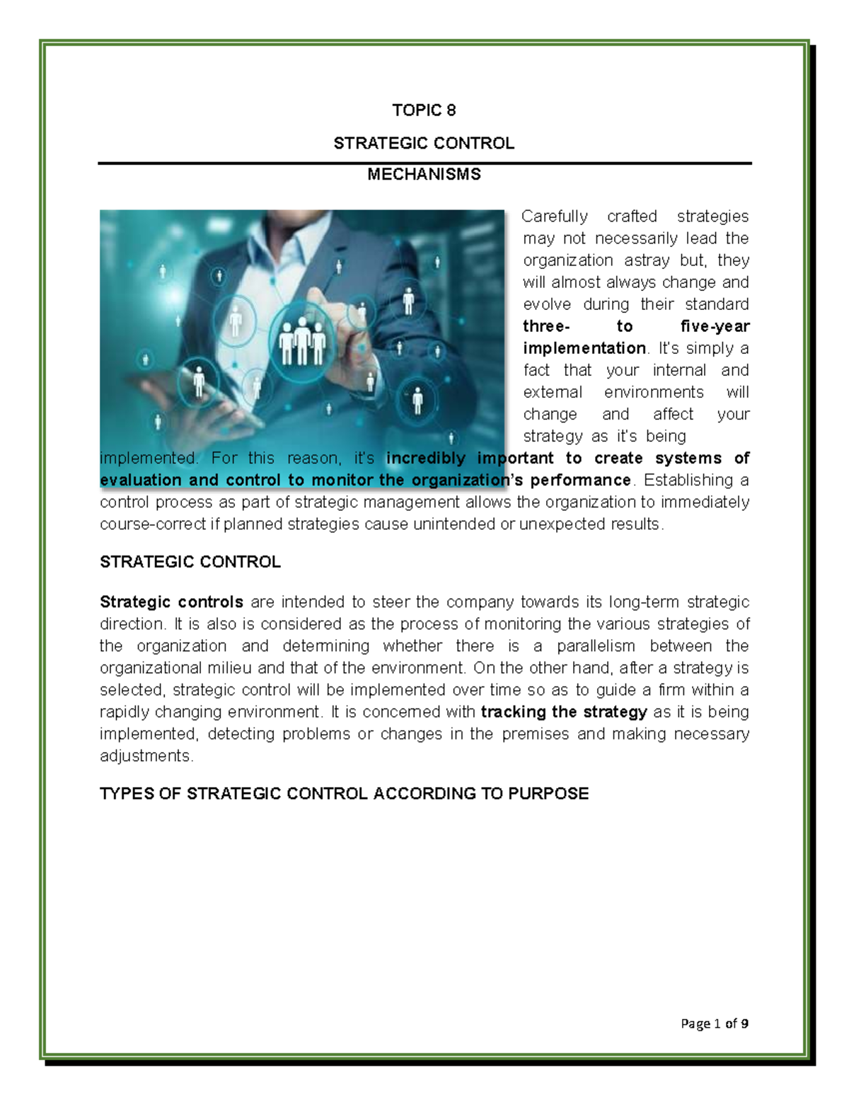 Strategic Control Mechanisms - Page 1 of 9 TOPIC 8 STRATEGIC CONTROL ...