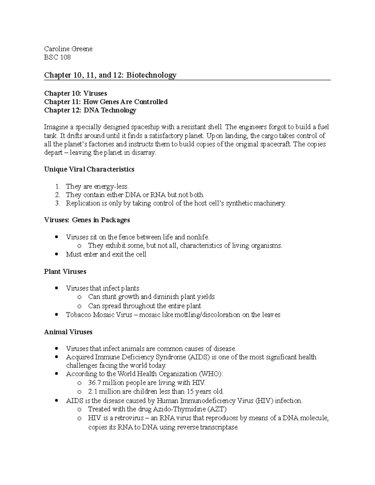 Chapter 10, 11 & 12 - Biotechnology - Caroline Greene BSC 108 Chapter ...