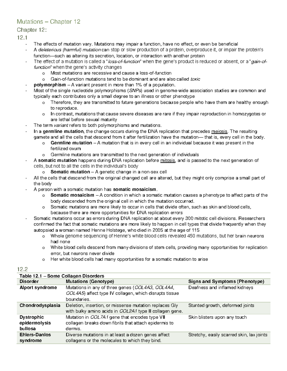 Mutations CH12 HGS - chapter 12 - Human Genetics - Mutations – Chapter ...