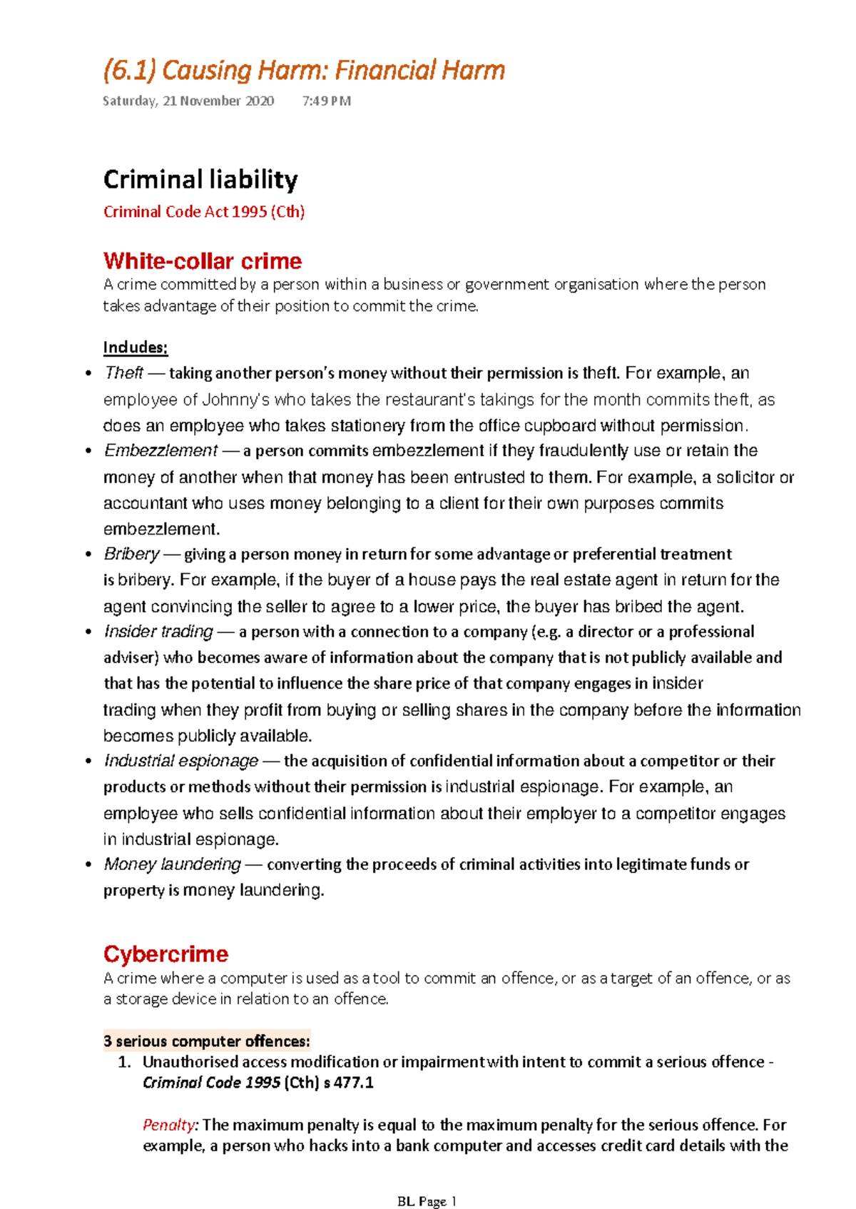 (6.1) Causing Harm Financial Harm - Criminal liability Criminal Code ...