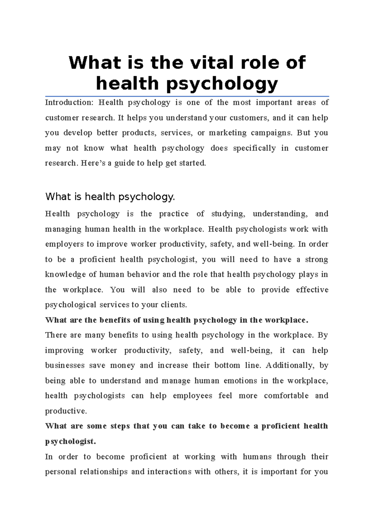 What is the vital role of health psychology - What is the vital role of ...