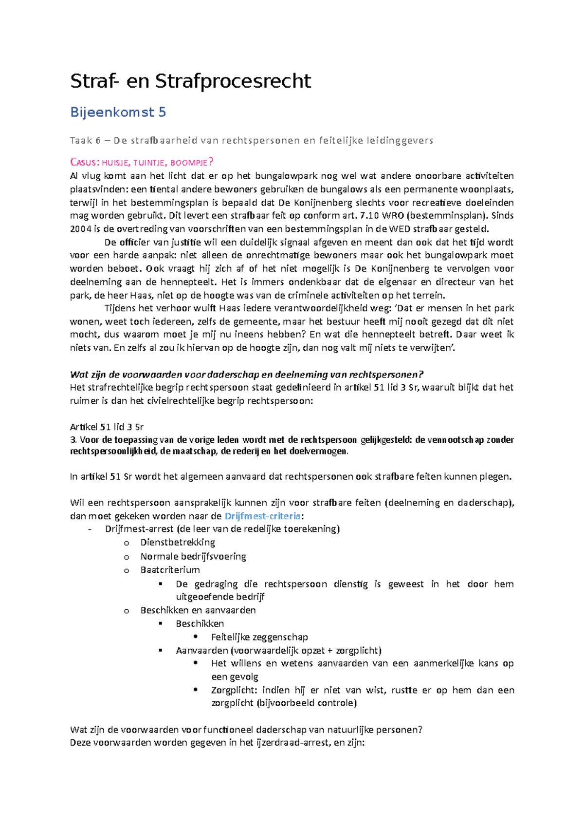 Bijeenkomst 5 Straf- en Strafprocesrecht - Straf- en Strafprocesrecht ...