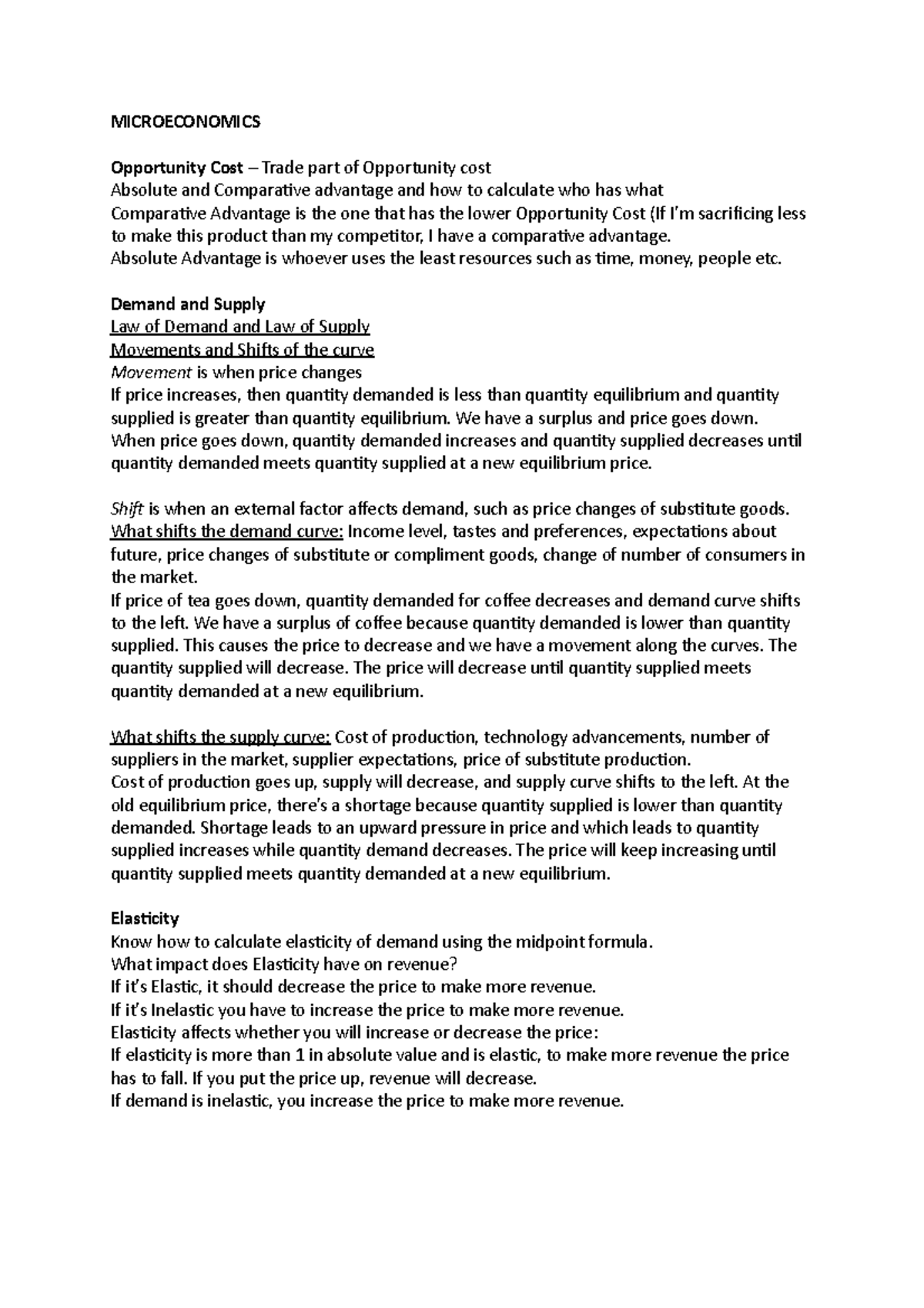 Exam Revision Macroeconomics - MICROECONOMICS Opportunity Cost – Trade ...