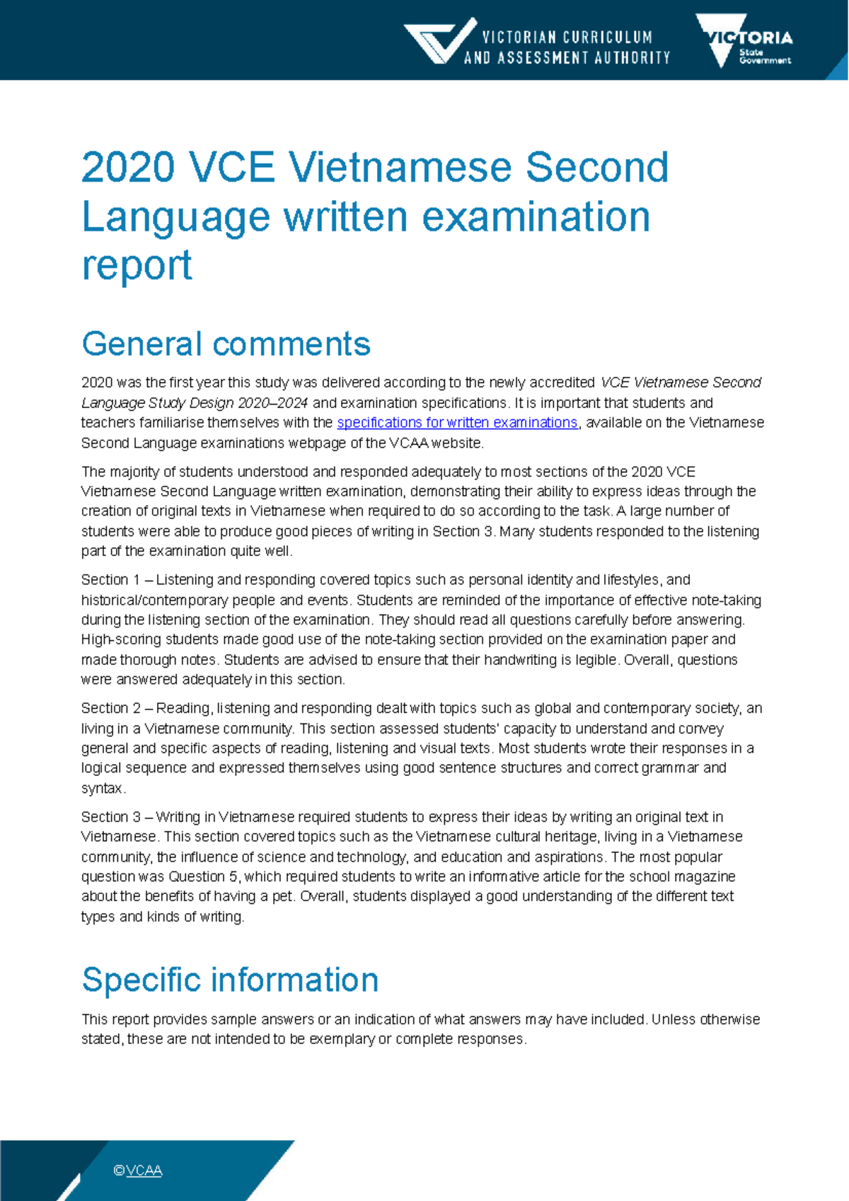 2020Vietnamese SL written exam report - 2020 VCE Vietnamese Second ...