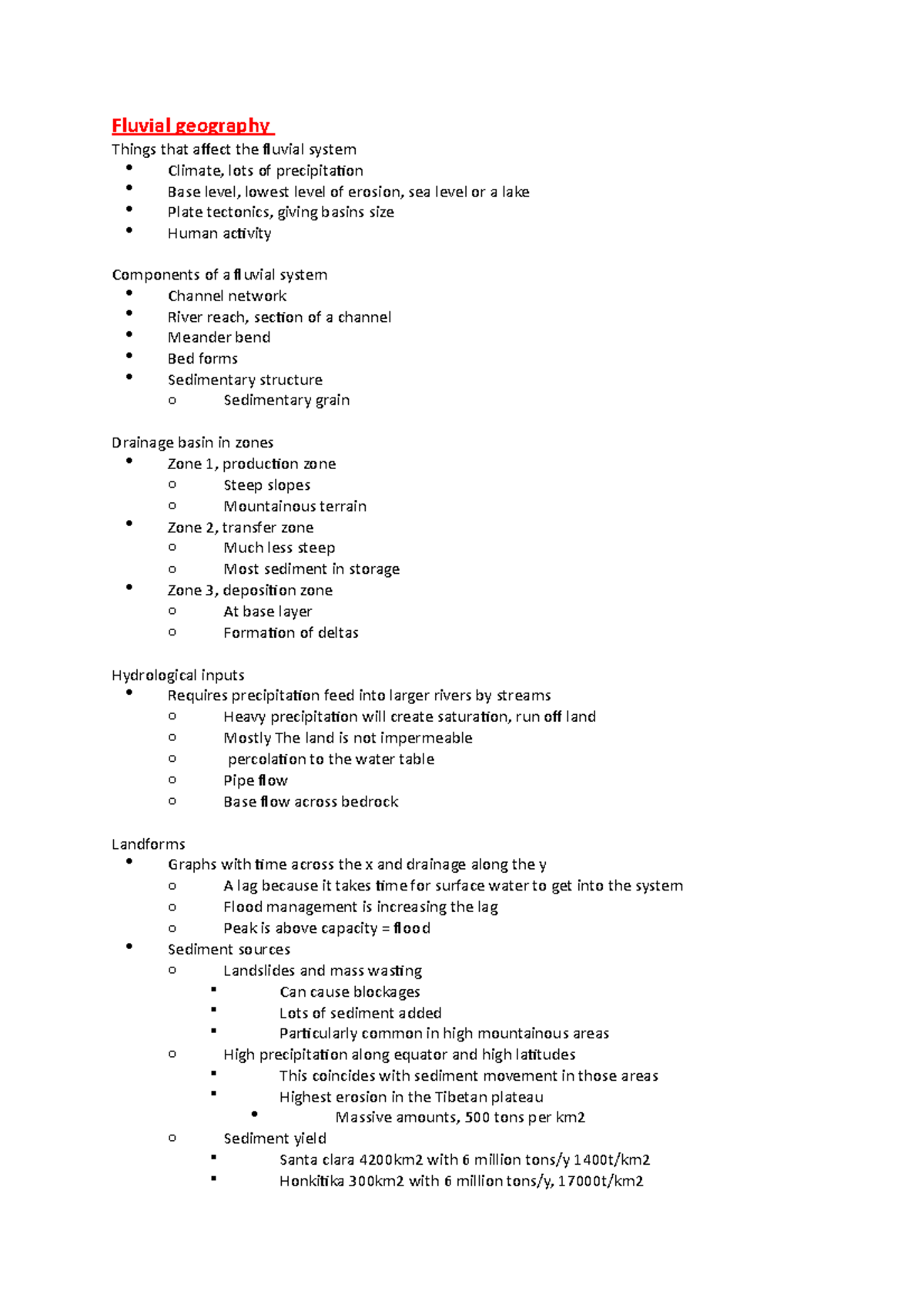 Fluvial geography - Lecture notes 6 - Fluvial geography Things that ...