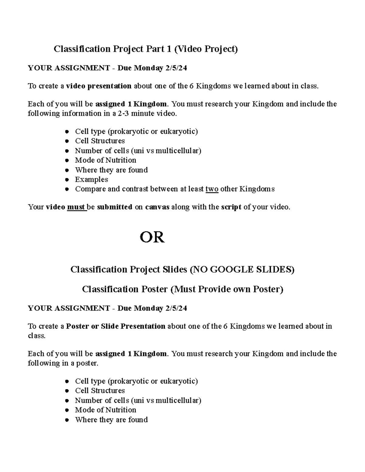 Johnson Kingdoms Video Project Part 1.docx - Classification Project ...