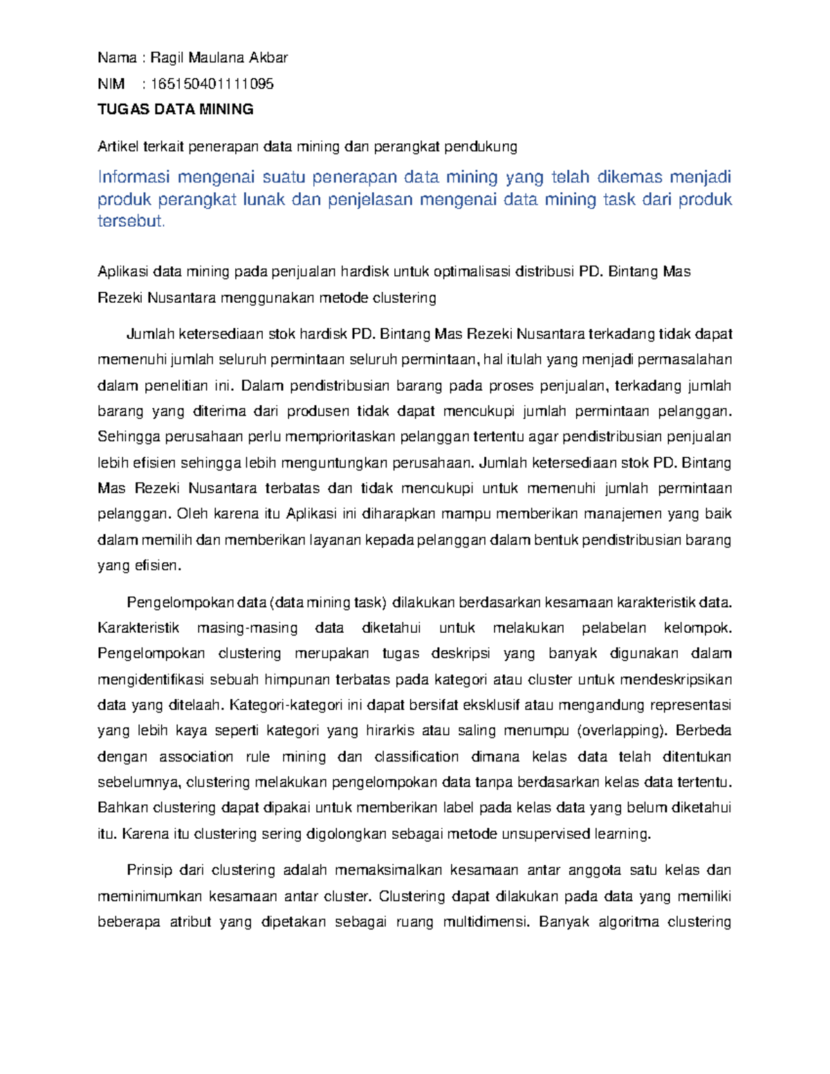 Tugas Data Mining Informasi Mengenai Suatu Penerapan Data Mining Yang