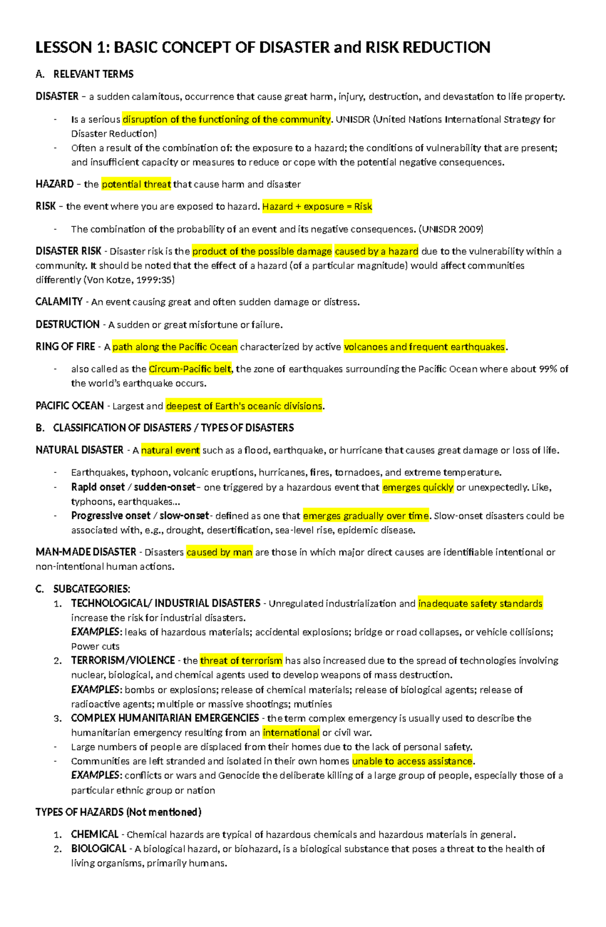 DRRR Reviewer - LESSON 1: BASIC CONCEPT OF DISASTER and RISK REDUCTION ...