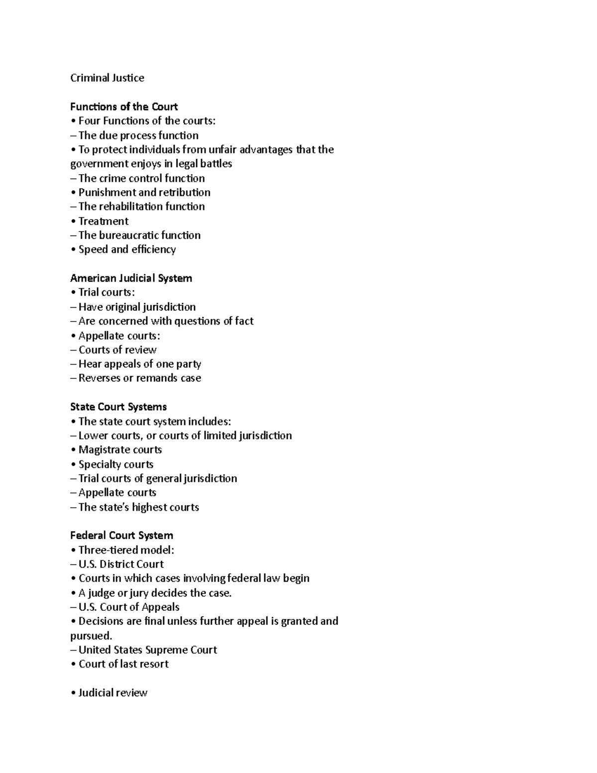 Criminal Justice 101 Lecture Notes - Criminal Justice Functions of the ...