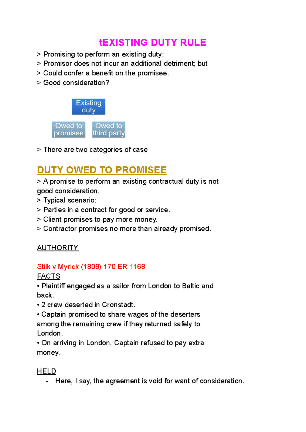 Consideration - Existing DUTY RULE - tEXISTING DUTY RULE > Promising to ...