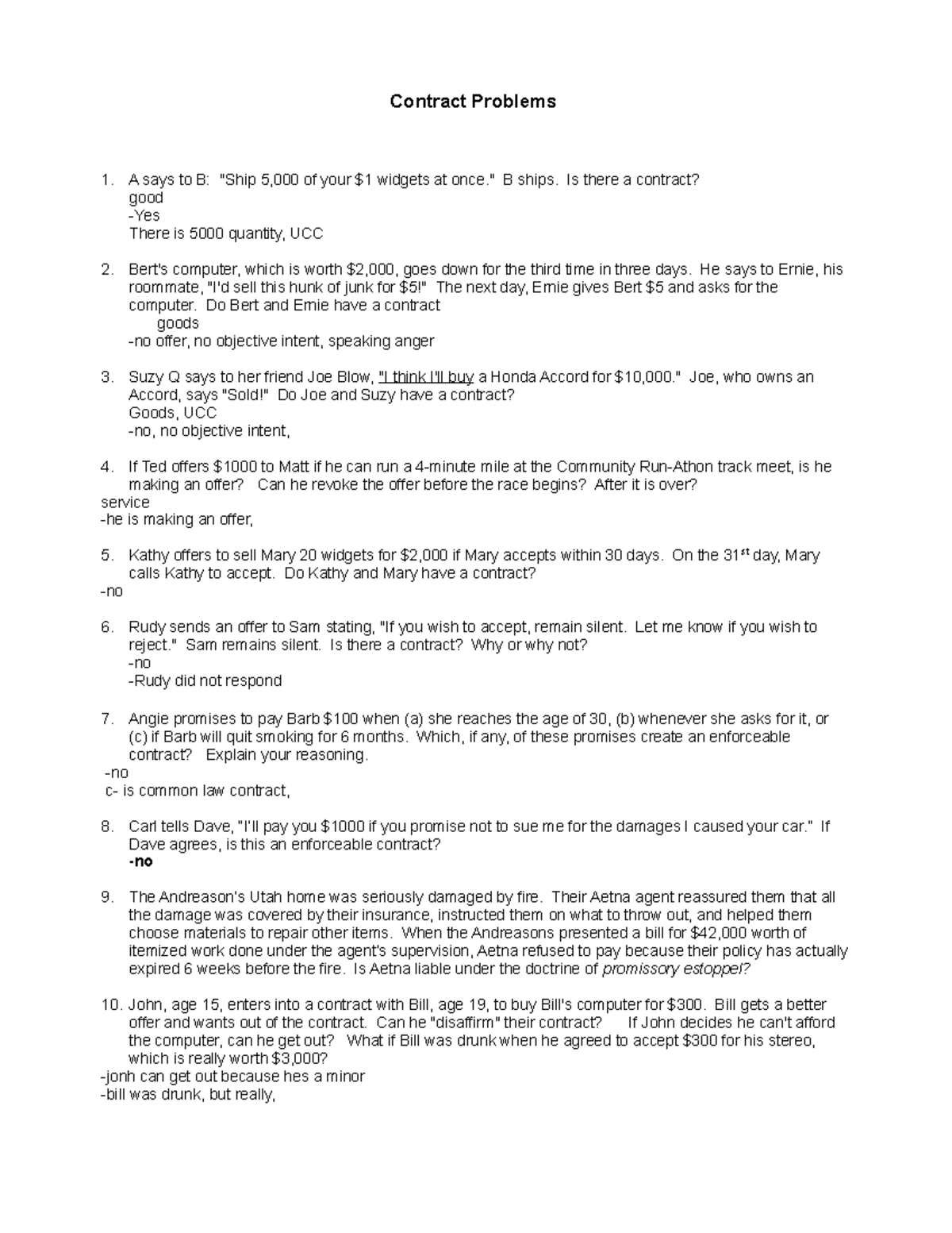 Ch 8 -Contract Problems - Contract Problems A says to B: "Ship 5,000 of your $1 widgets at - Studocu