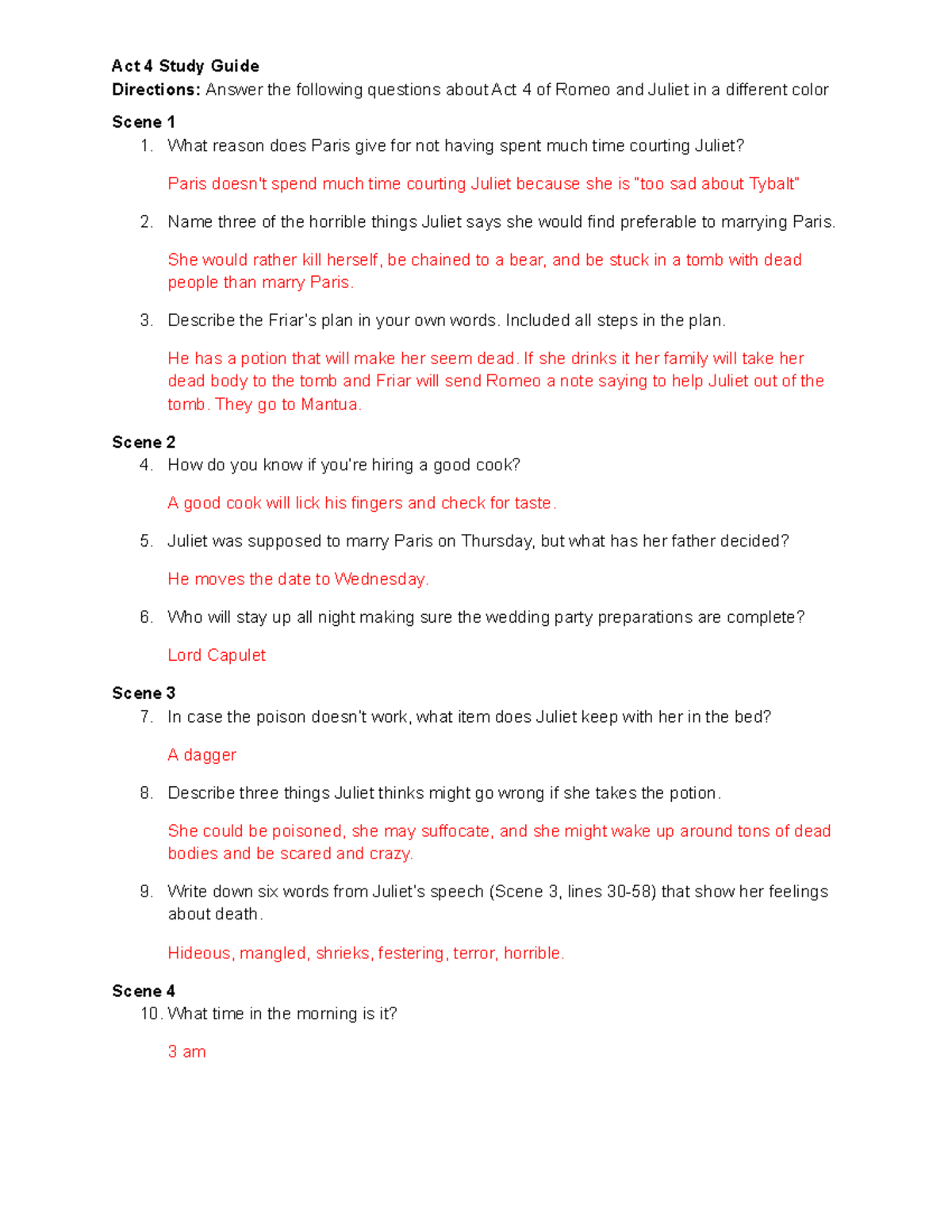 Copy of Act 4 Study Guide romeo and juliet answer key - Act 4 Study ...