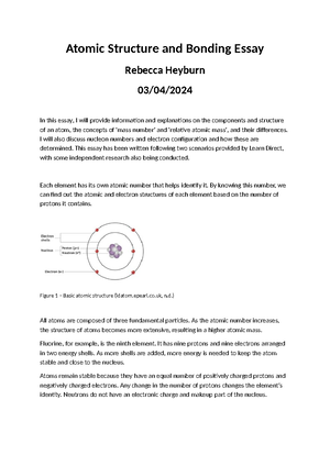 Atomic Structure and Bonding Essay - This essay is based on two ...