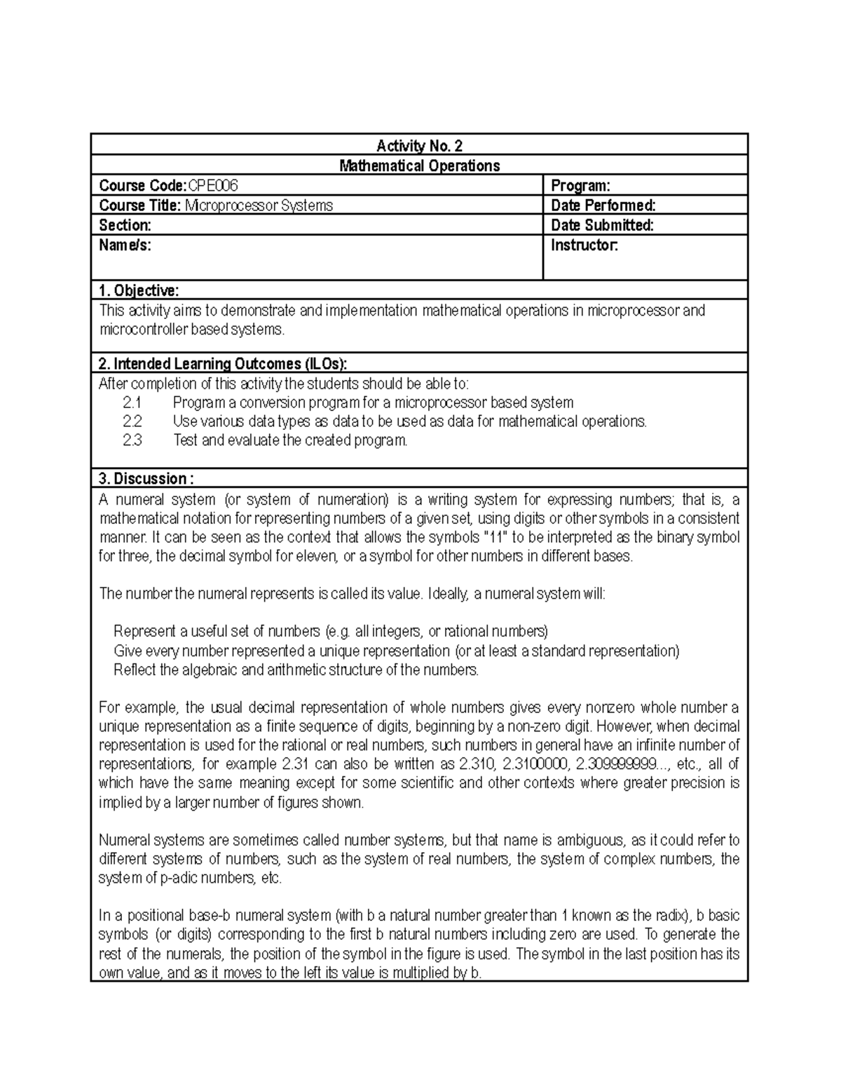Activity No 2 Mathematical Operations - Activity No. 2 Mathematical Operations Course Code ...