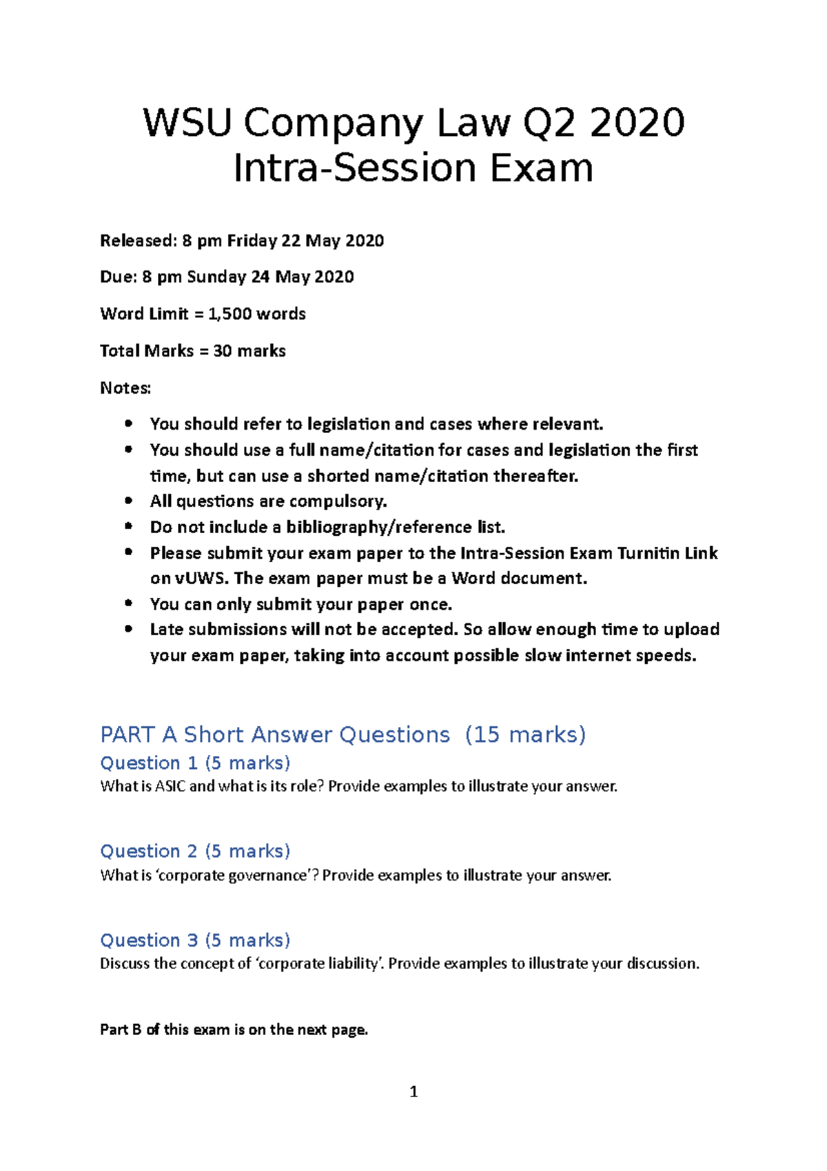 Midterm Exam May 2020 - WSU Company Law Q2 2020 Intra-Session Exam ...