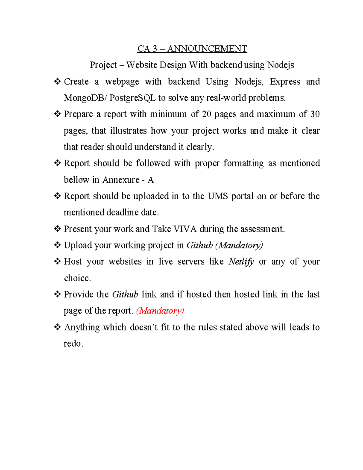 CA 3 Report Format - CA 3 – ANNOUNCEMENT Project – Website Design With ...