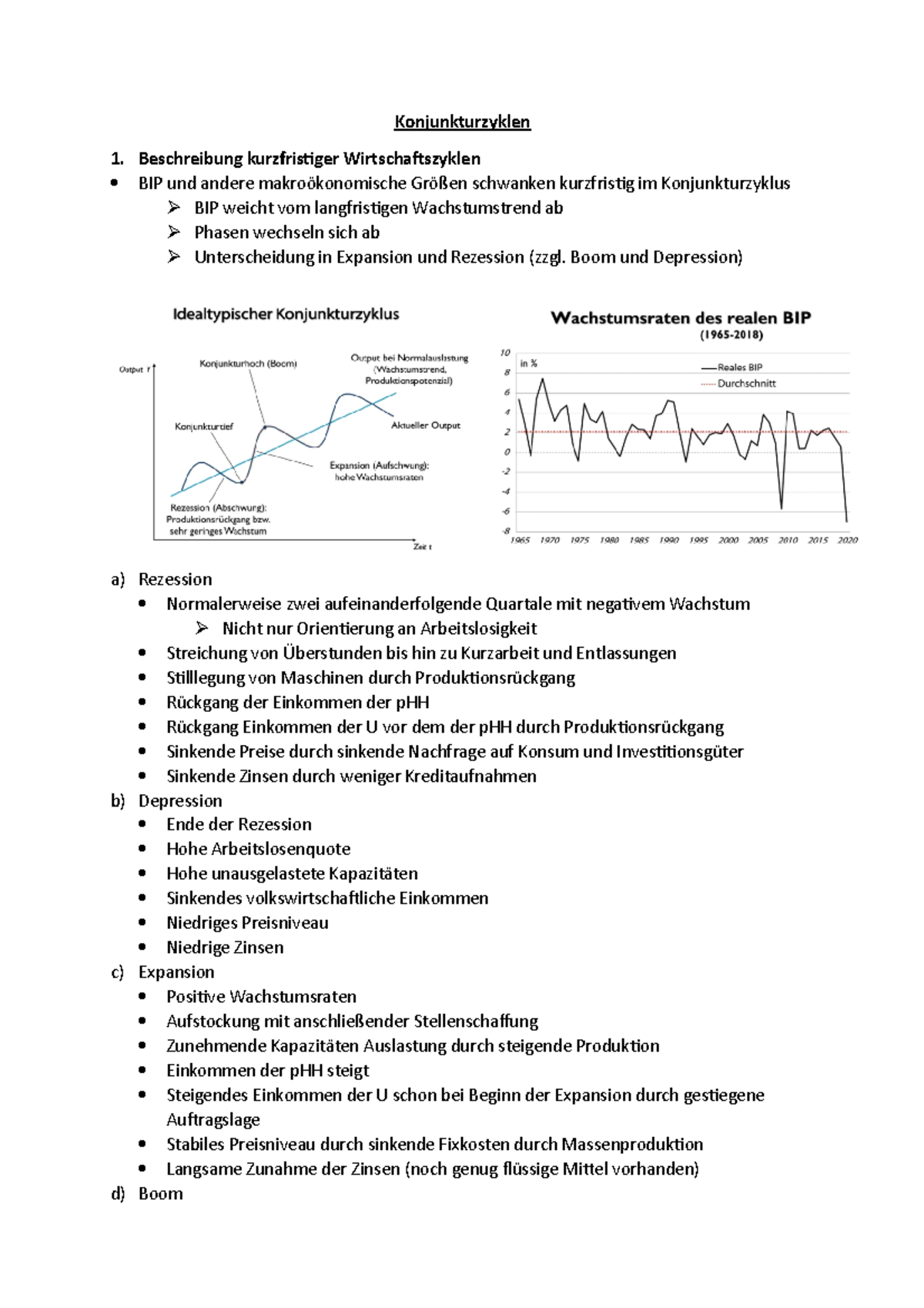 Konjunkturzyklen - Beschreibung kurzfristiger Wirtschaftszyklen BIP und ...