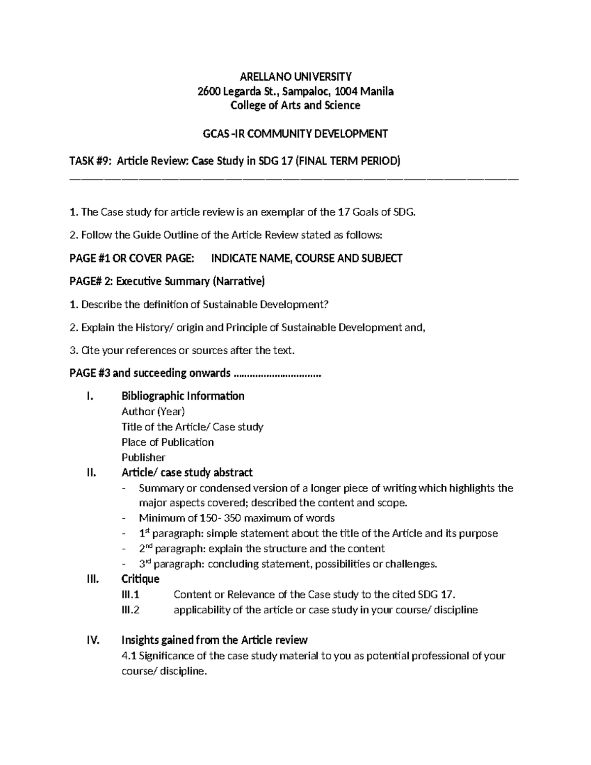 TASK # 9 Article Review in SDG 17 Case Studies - ARELLANO UNIVERSITY ...