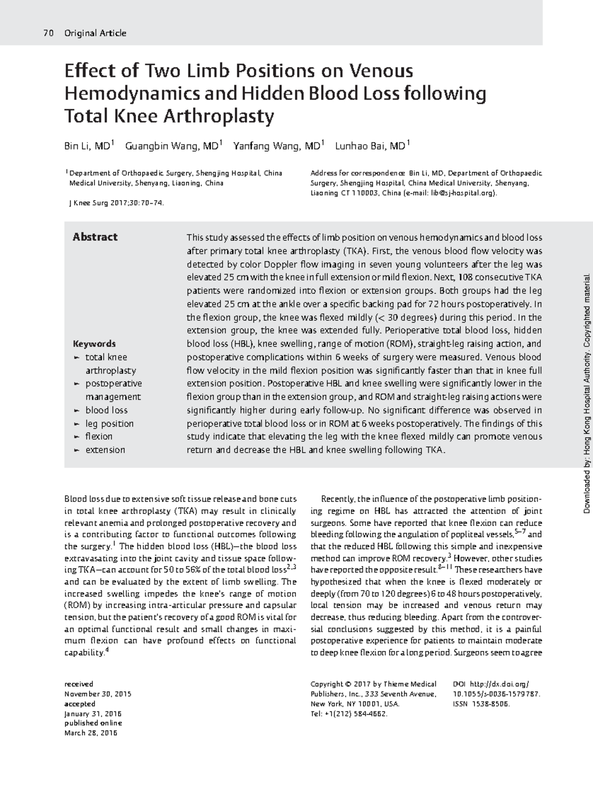 Effect of Two Limb Positions on Venous - Effect of Two Limb Positions ...