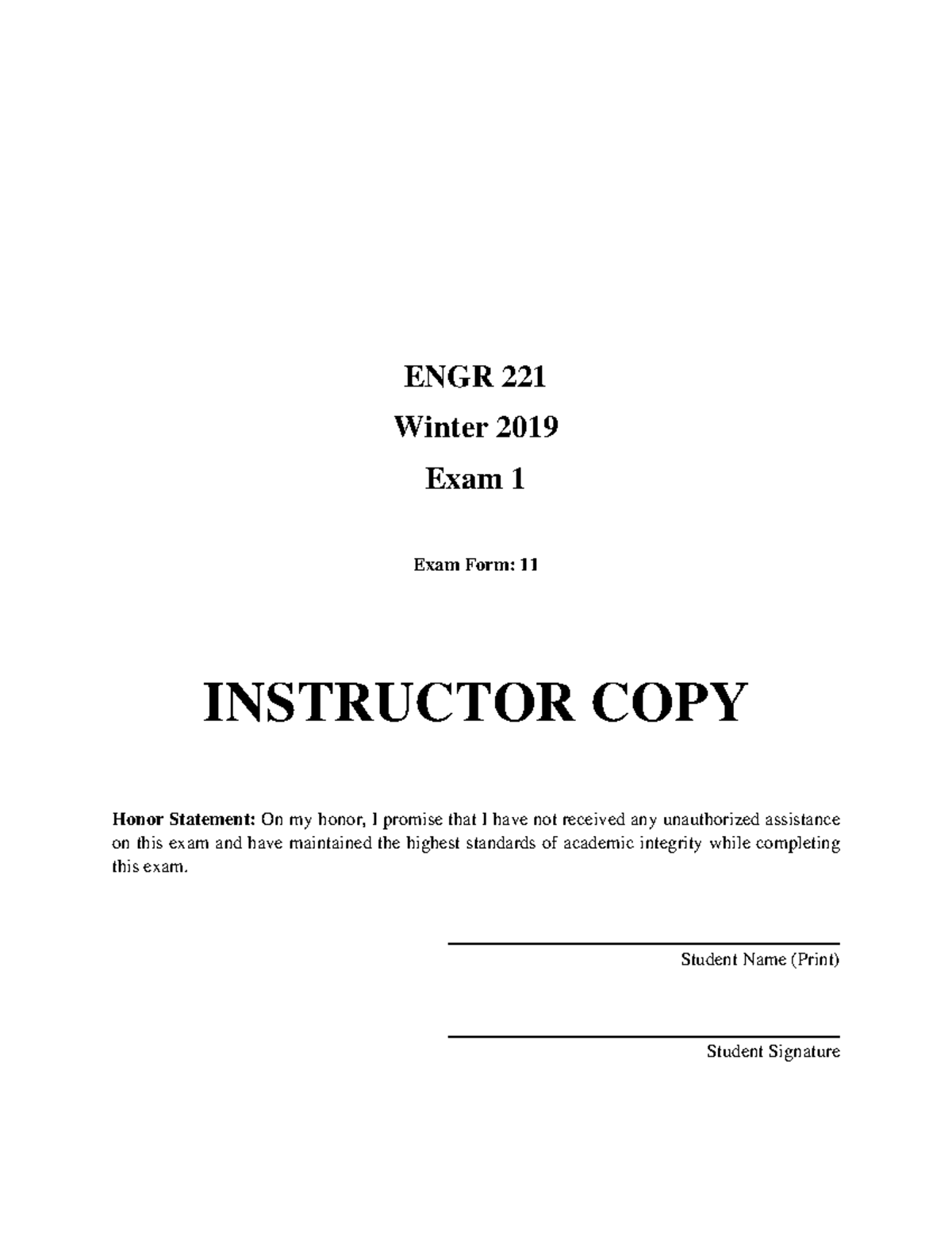 ENGR 221 - Exam 1 (Winter 2019 ) - EF11 [Instructor Copy] - ENGR 221 ...