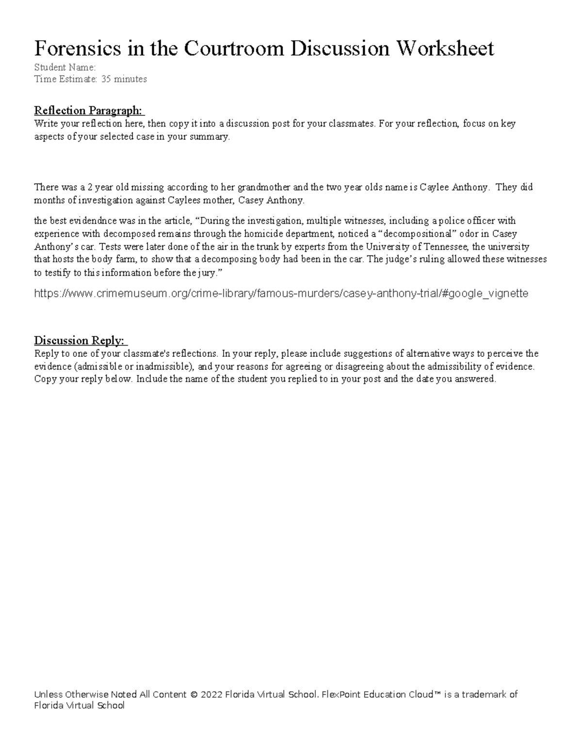 Forensics in the courtroom discussion worksheet - Forensics in the ...