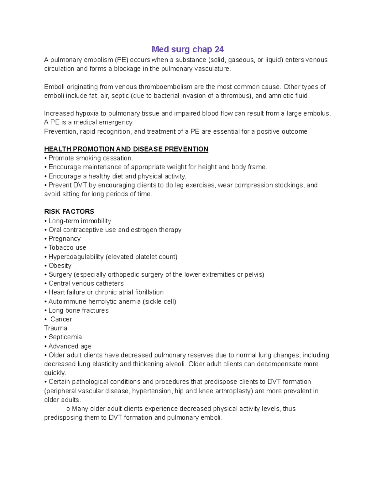 Med surg 2 pulmonary embolism - Med surg chap 24 A pulmonary embolism ...