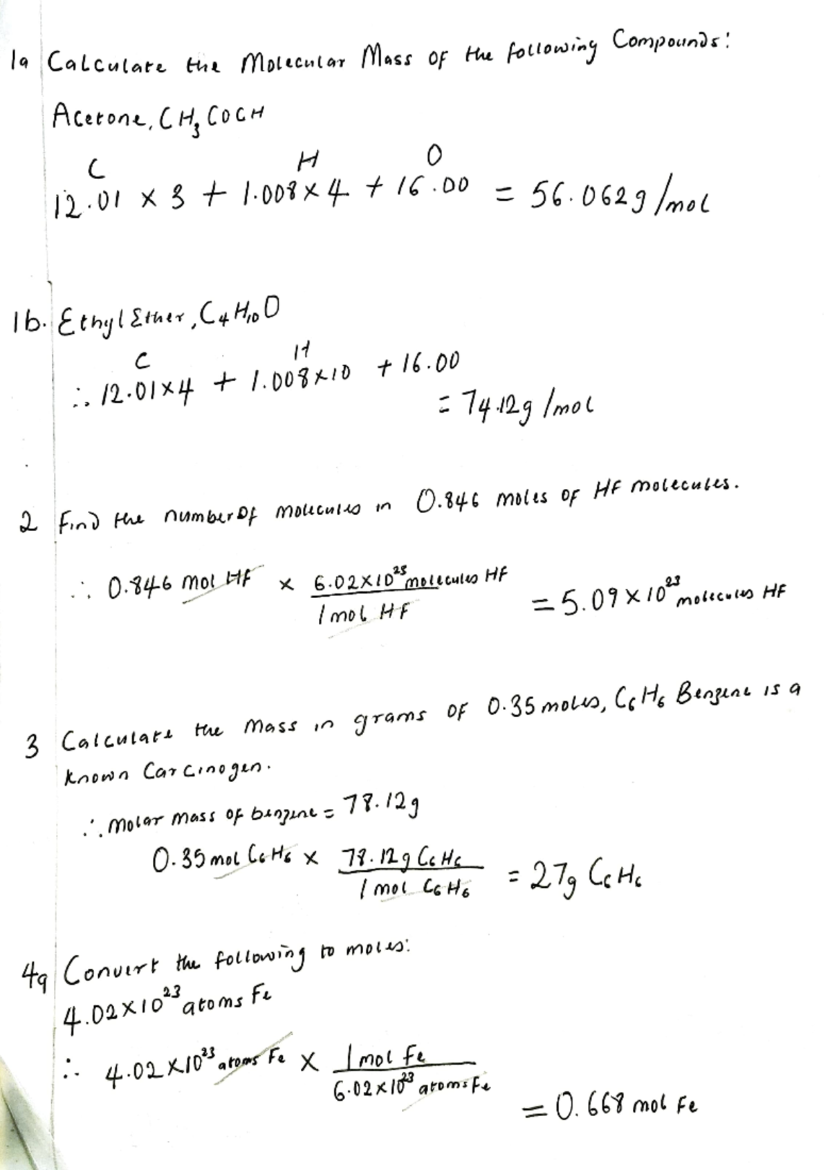 Introduction to chemistry - =0 Fe -27,CcH 6-02%10 atomsfe x 10 =5 ...