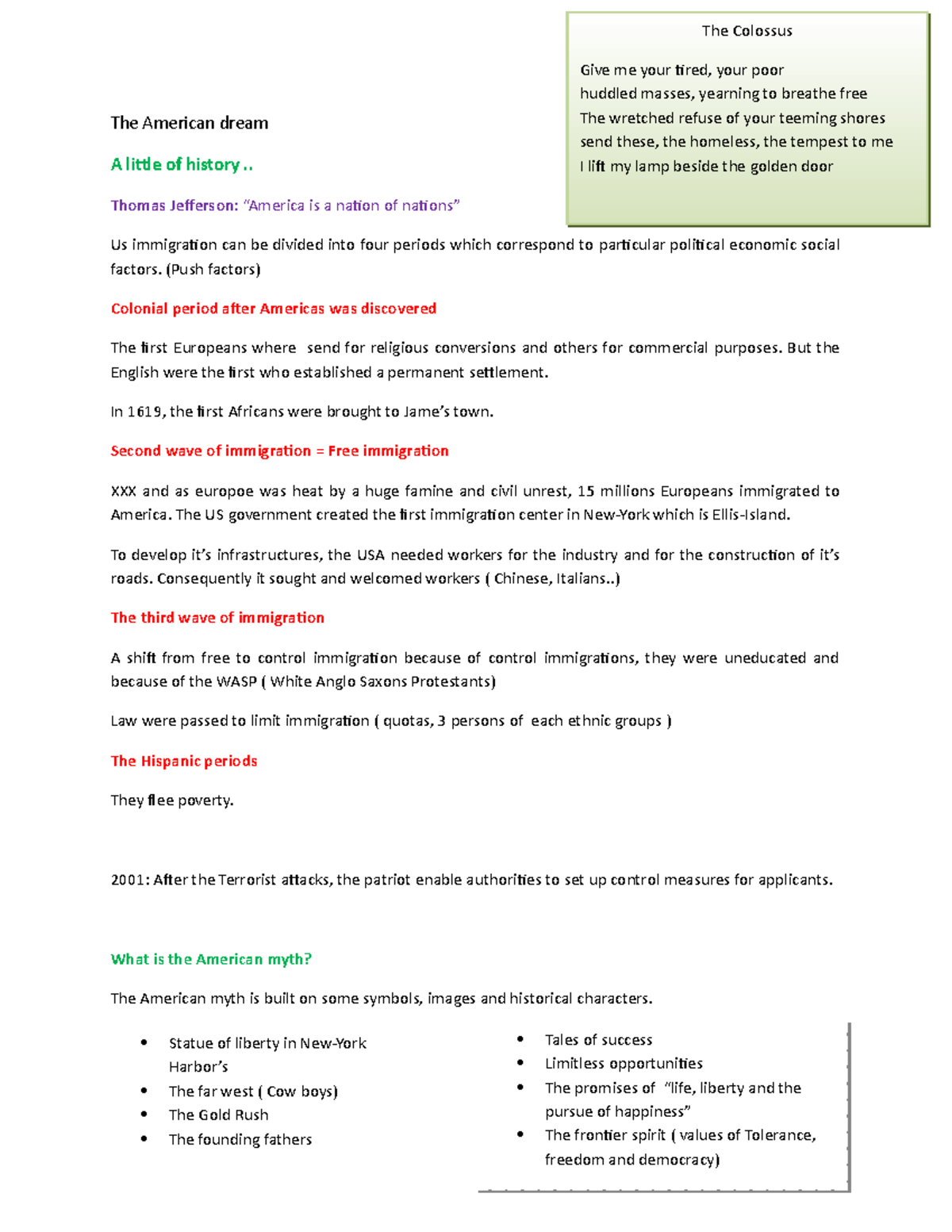 The American Dream - The American dream A little of history .. Thomas ...