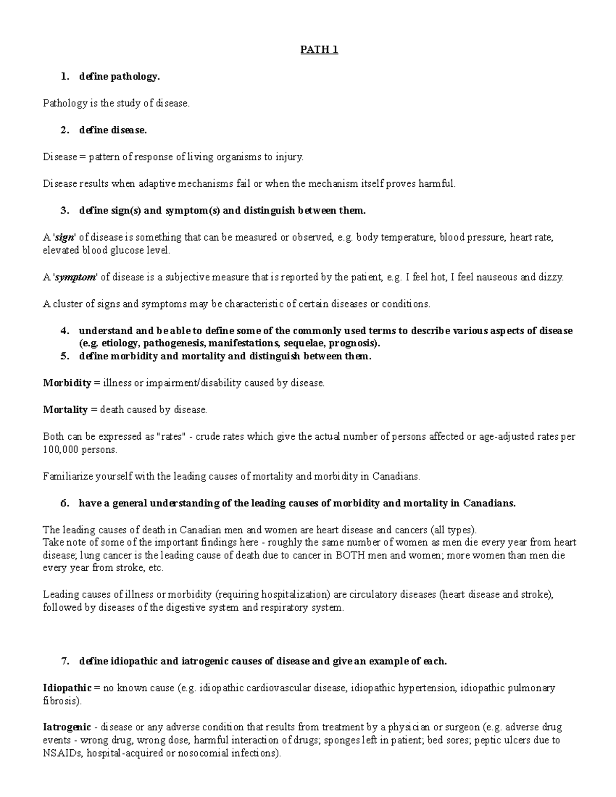 PATH 1 - paology lecture 1 - PATH 1 1. define pathology. Pathology is ...