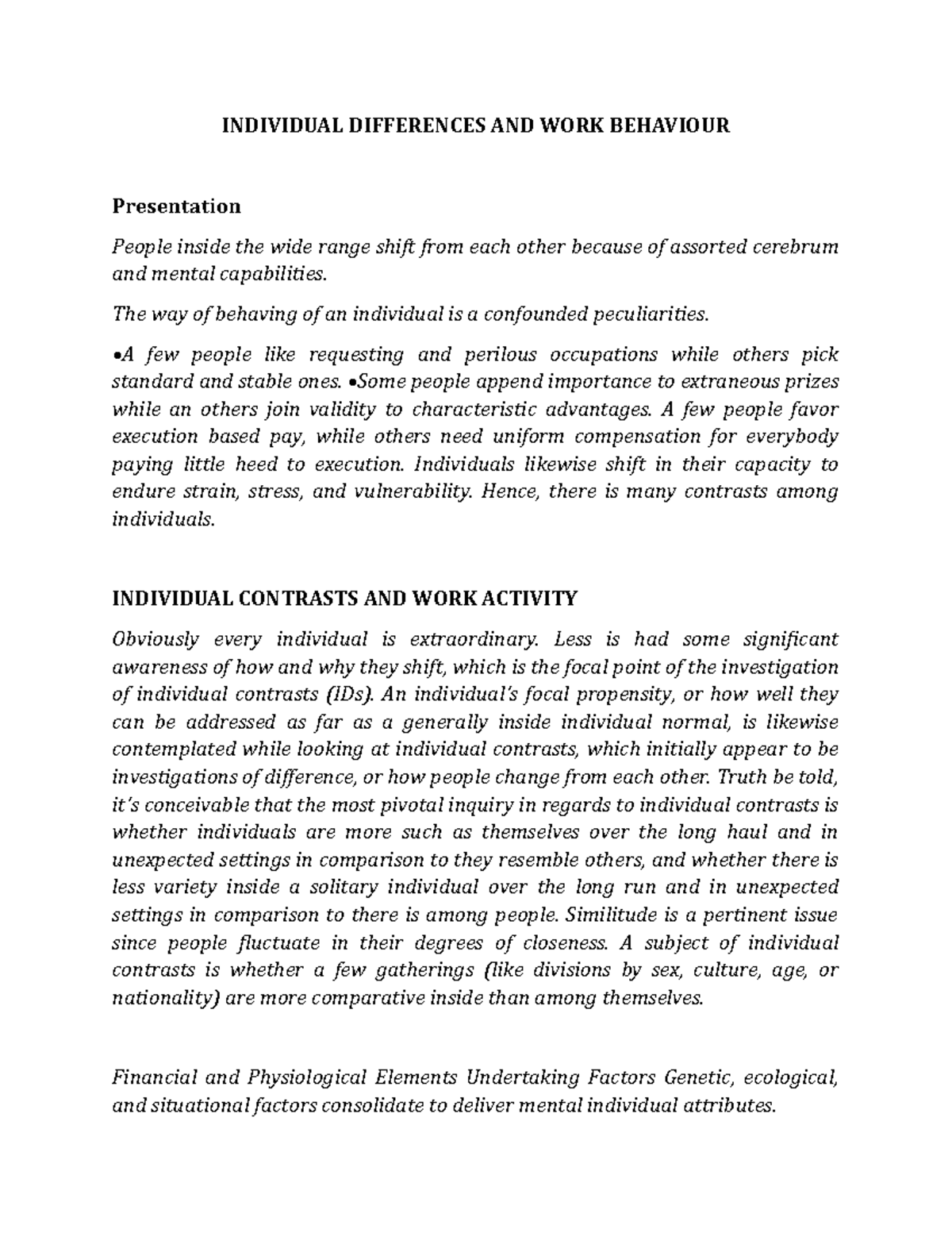 Individual Differences AND WORK Behaviour - INDIVIDUAL DIFFERENCES AND WORK BEHAVIOUR ...