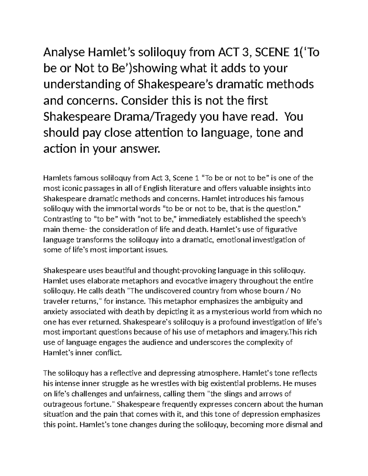 Analyse+Hamlet+2 Bspeech - Analyse Hamlet’s soliloquy from ACT 3, SCENE ...