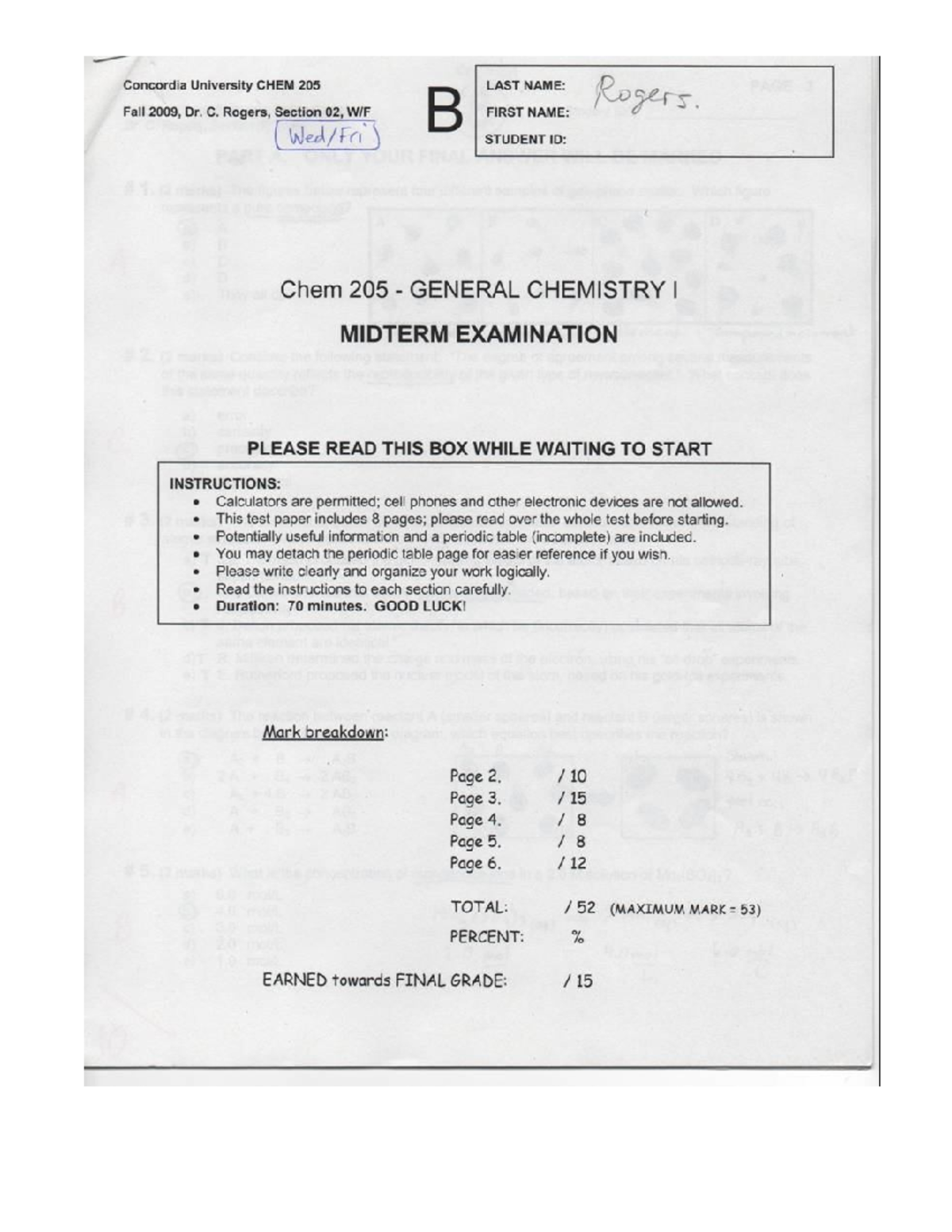 Exam 2008, questions and answers - CHEM 205 - Concordia - Studocu