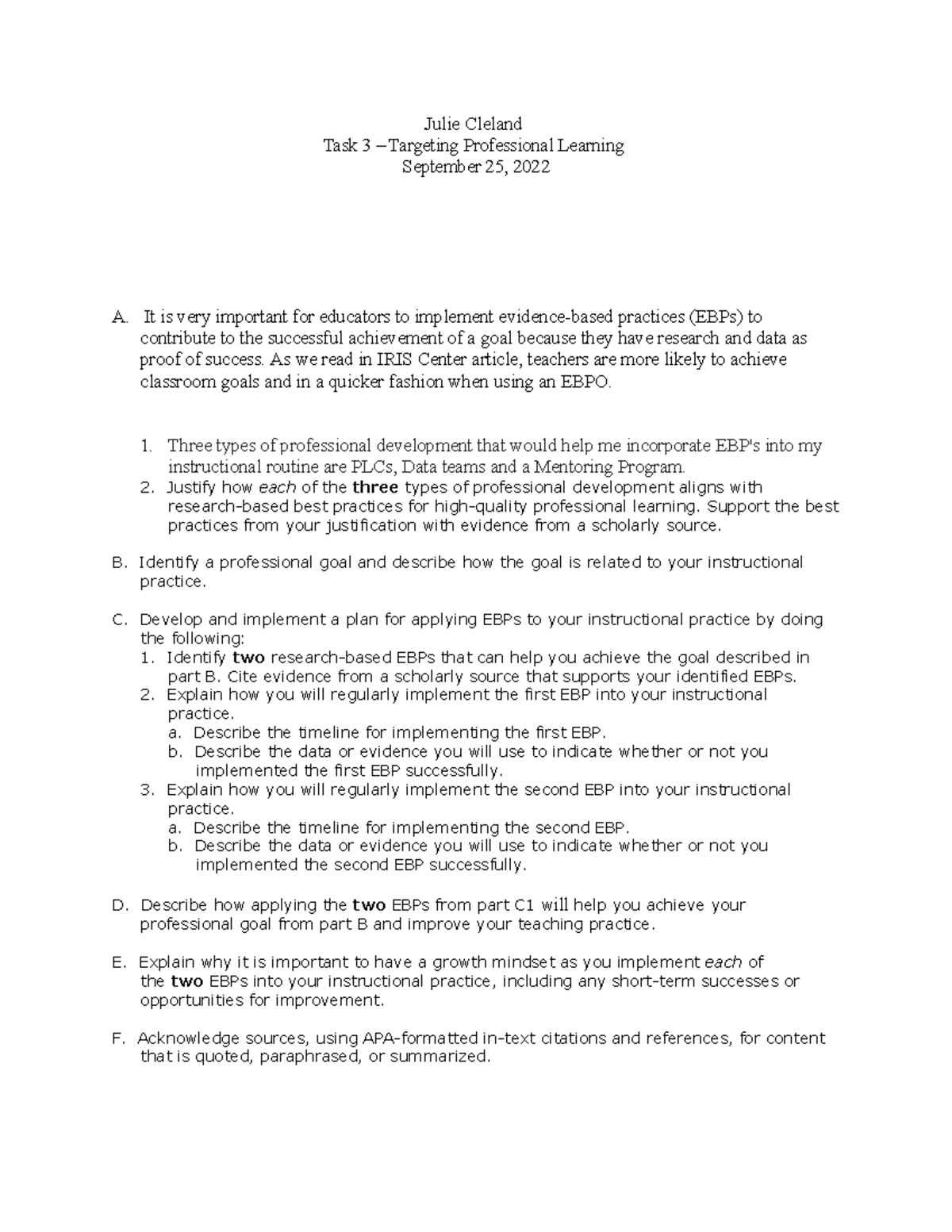 Task 3 – Targeting Professional Learning - Julie Cleland Task 3 – Targeting Professional ...