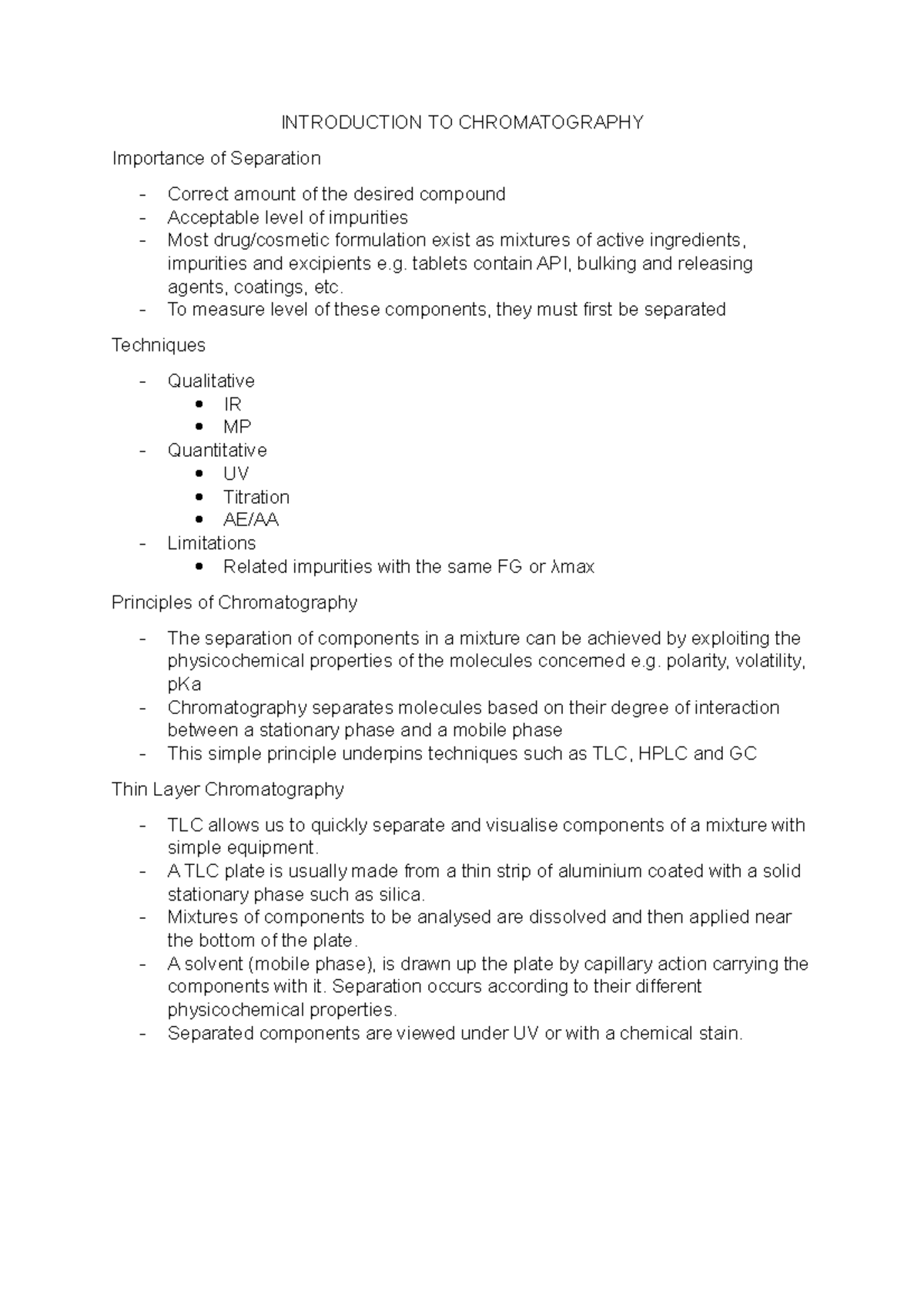 Introduction TO Chromatography - INTRODUCTION TO CHROMATOGRAPHY ...